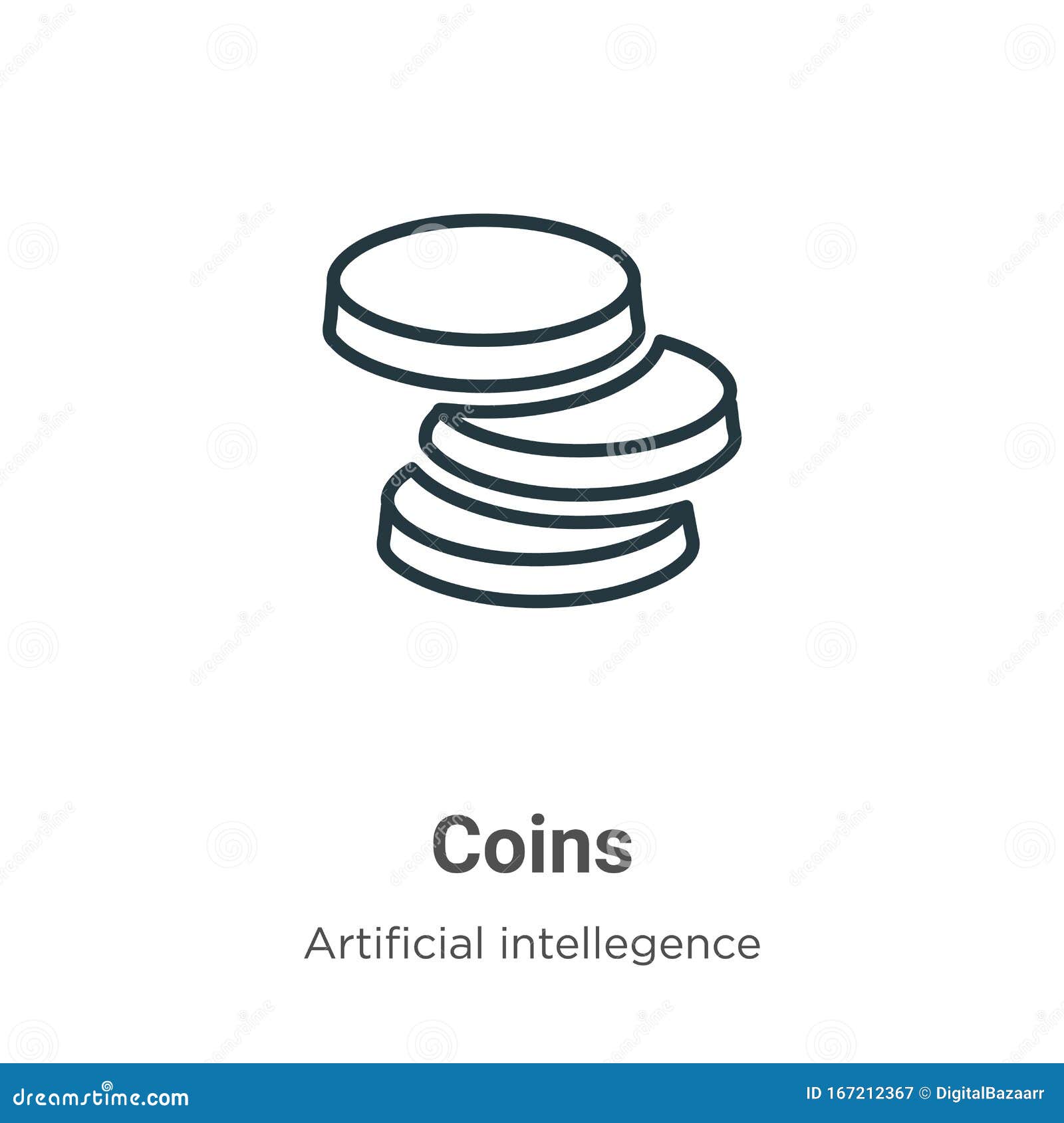 Coins Outline Vector Icon. Thin Line Black Coins Icon, Flat Vector ...