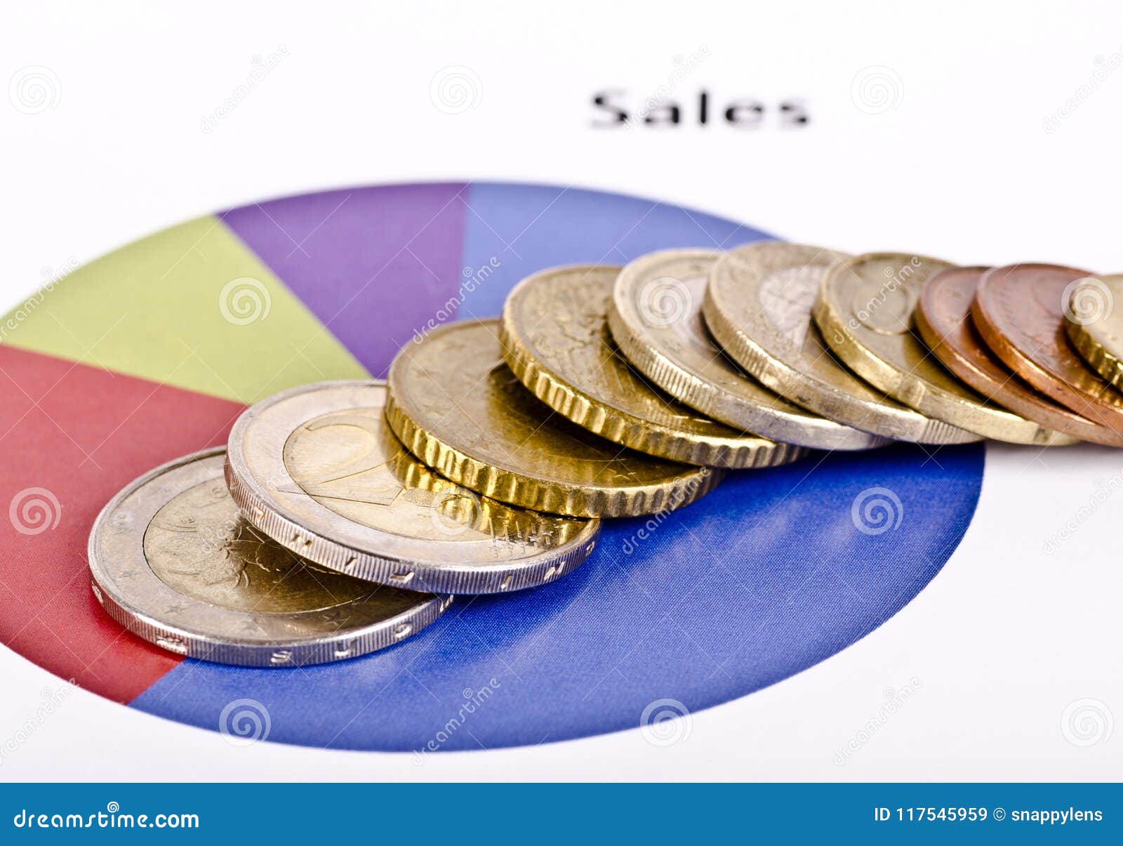 Coins over a pie chart stock image. Image of graphical - 117545959