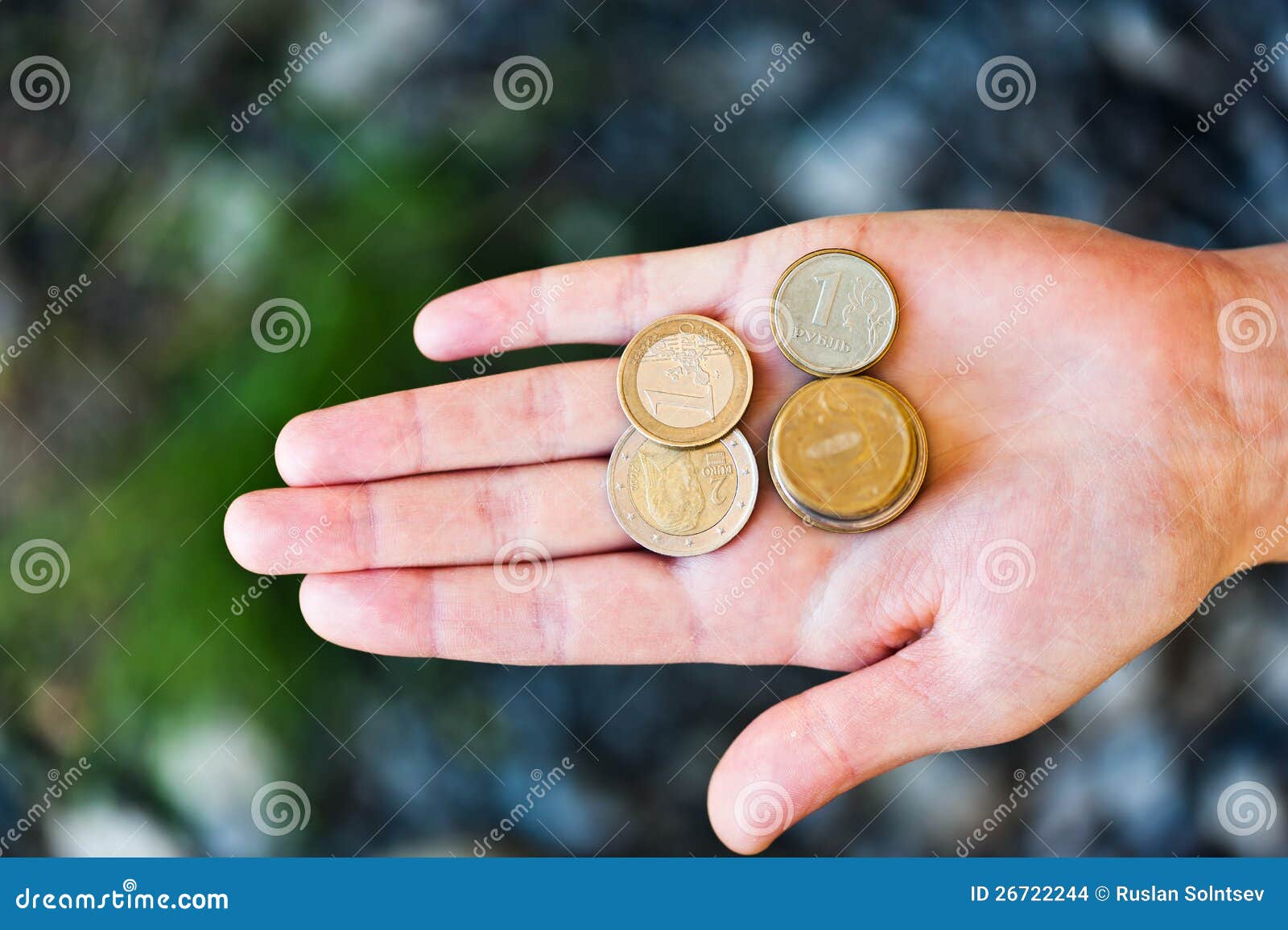 Coins in the palm of stock photo. Image of coins, natural - 26722244
