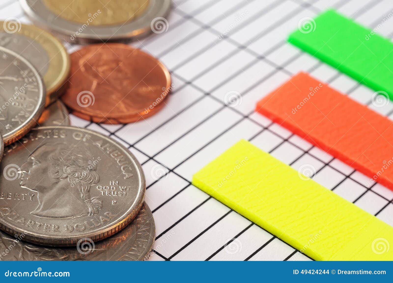 Coins on paper with charts stock photo. Image of finance - 49424244
