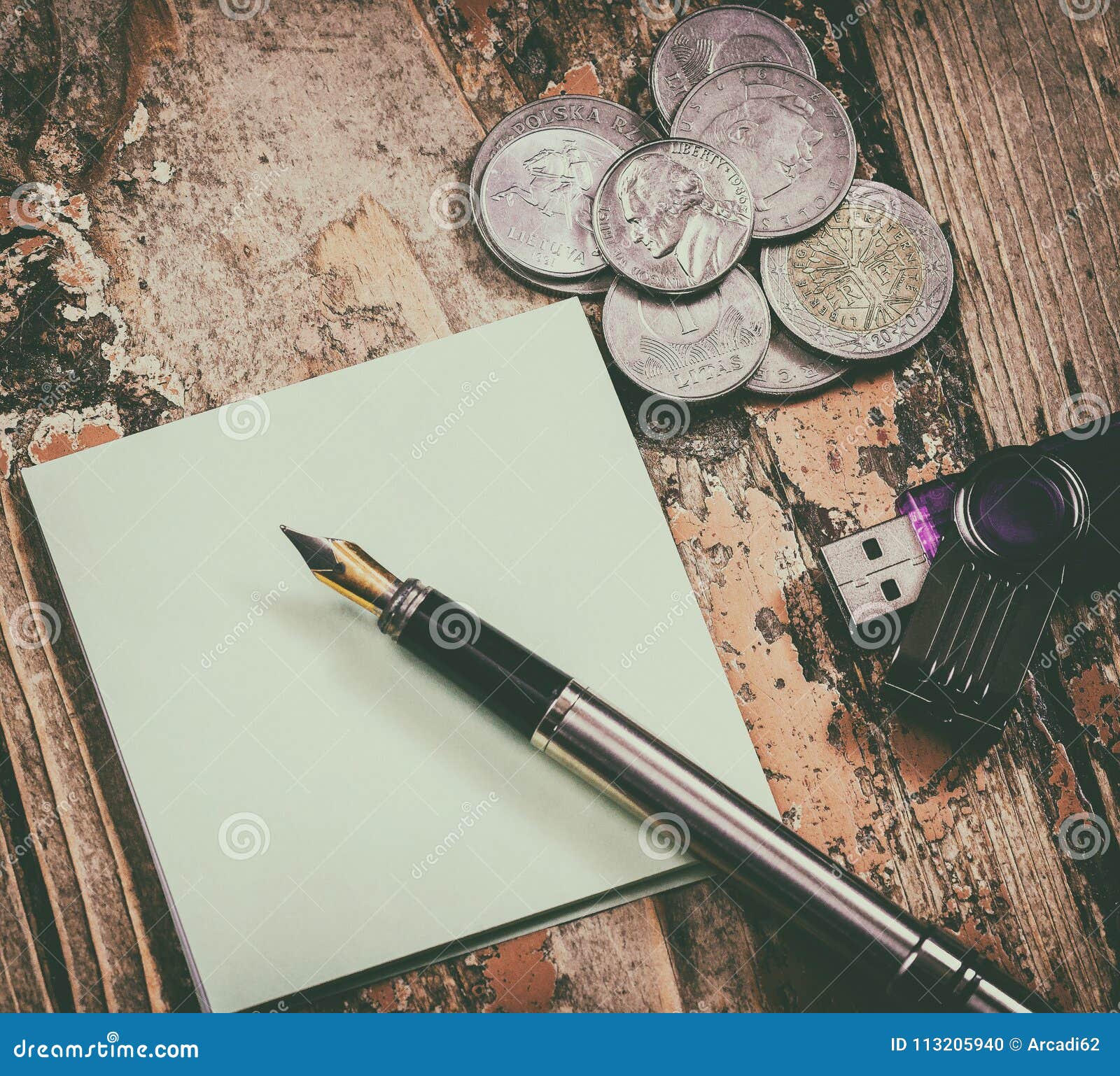 Coins, pen stock photo. Image of reserve, coin, sell - 113205940