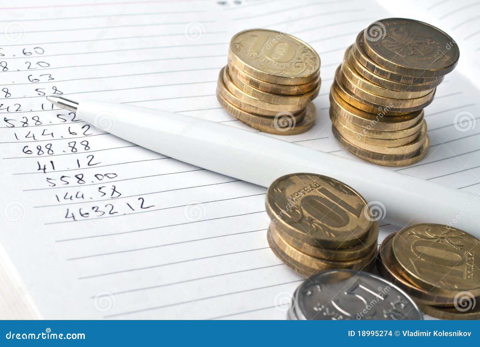Coins and pencil stock photo. Image of account, finances - 18995274