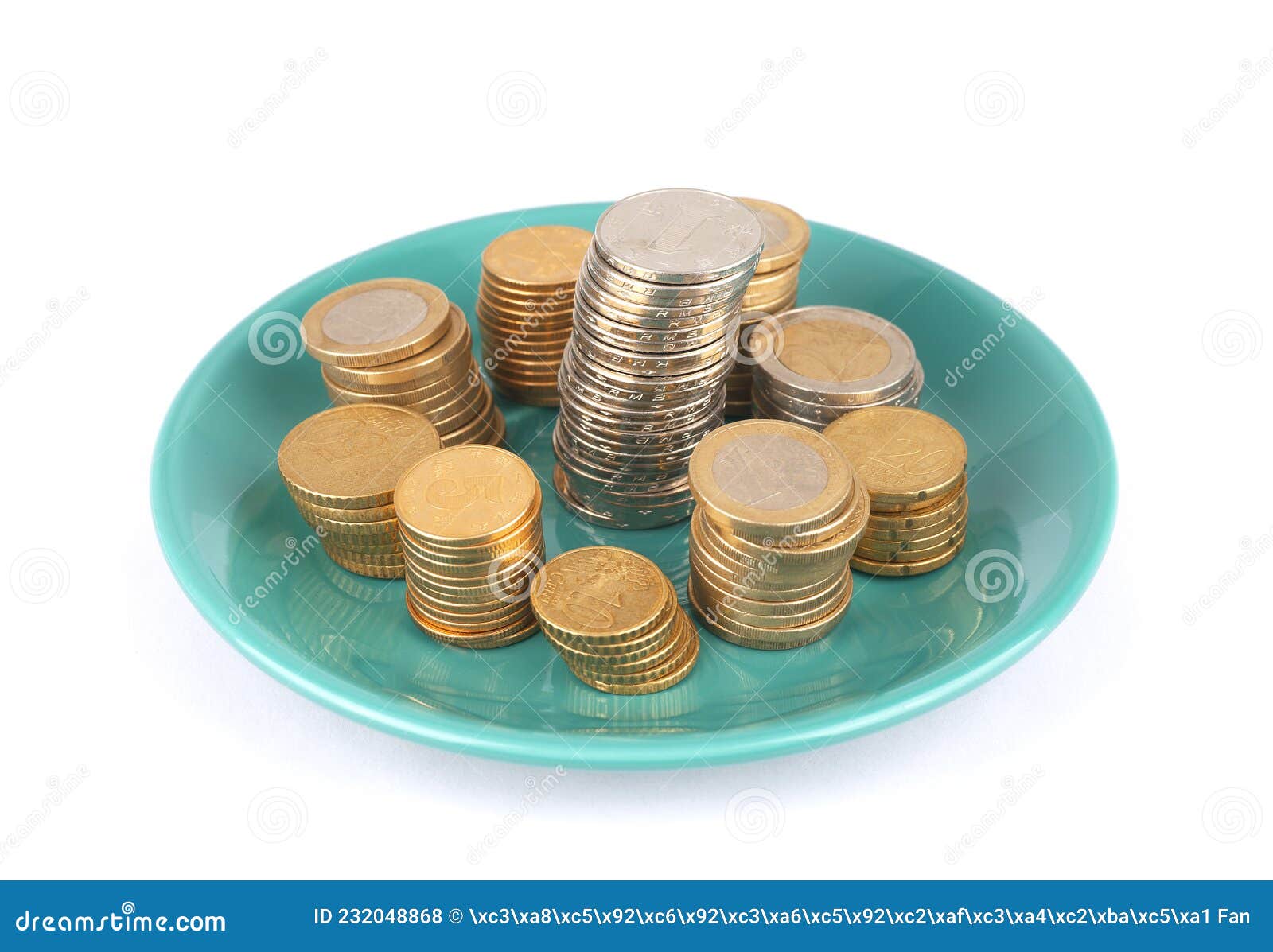 Coins on the Plate on White Stock Photo - Image of exchange, clarity ...