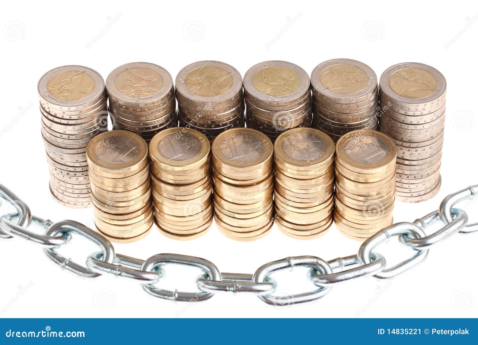 Coins Protected By Massive Metal Chain Isolated Stock Image - Image of ...
