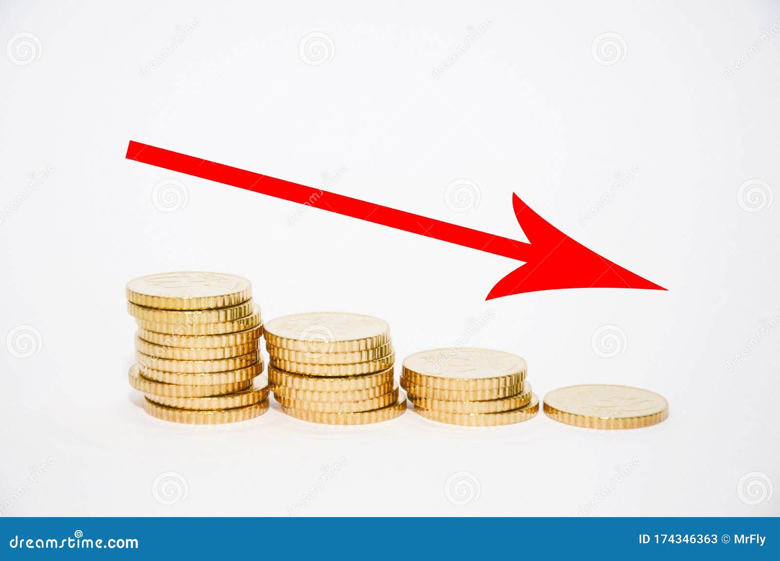 Coins with Red Arrow Going Down Stock Image - Image of finance, column ...