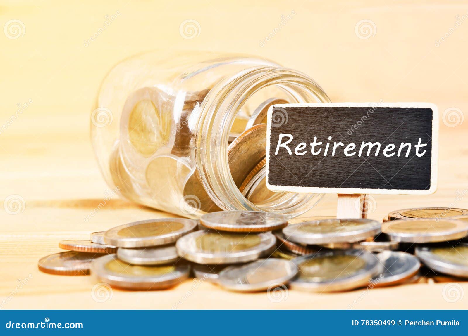 Coins and Retirement Plan on Wooden Tag. Stock Image - Image of couple ...