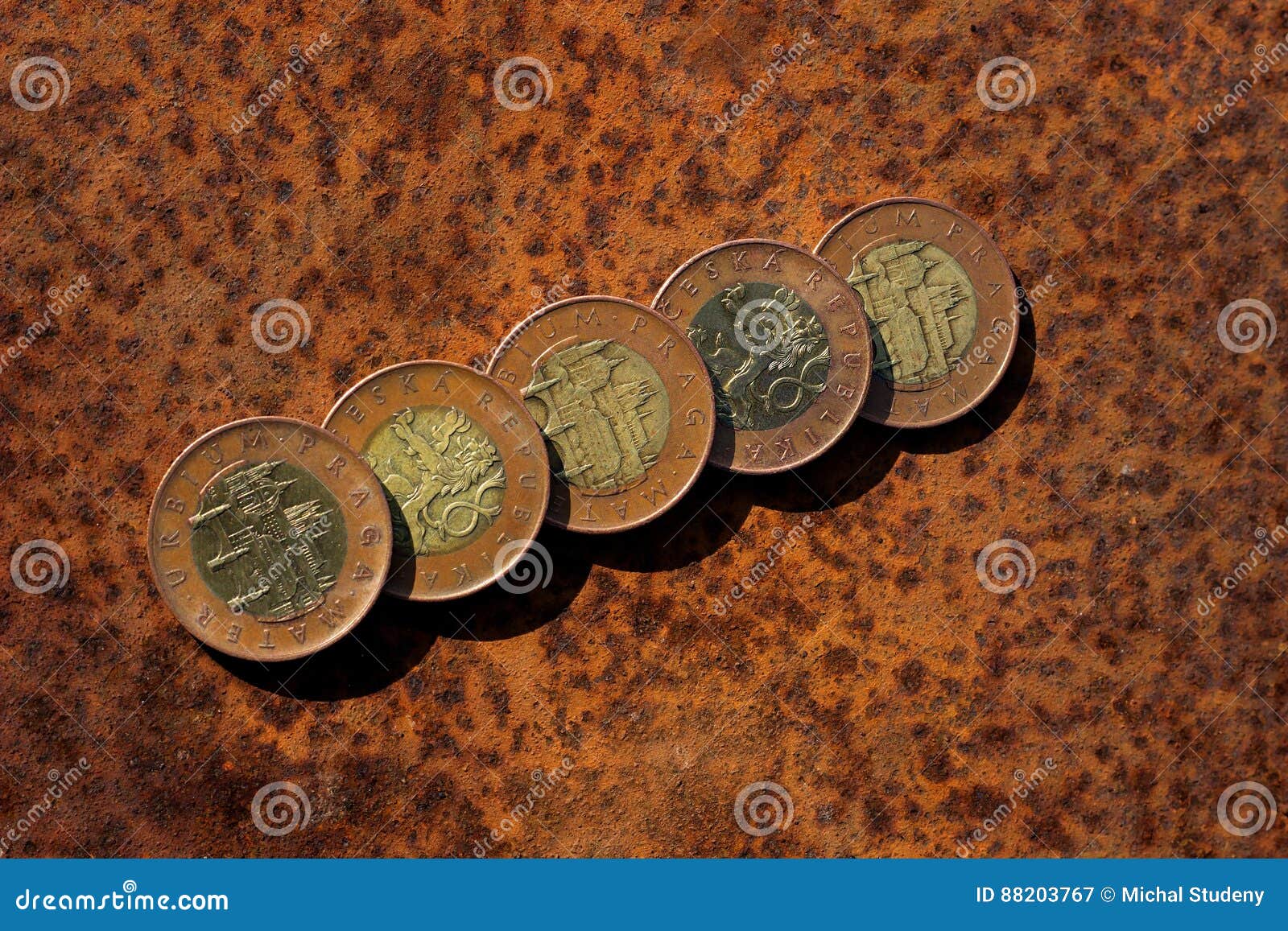 Coins on rusty steel stock image. Image of money, sallery - 88203767