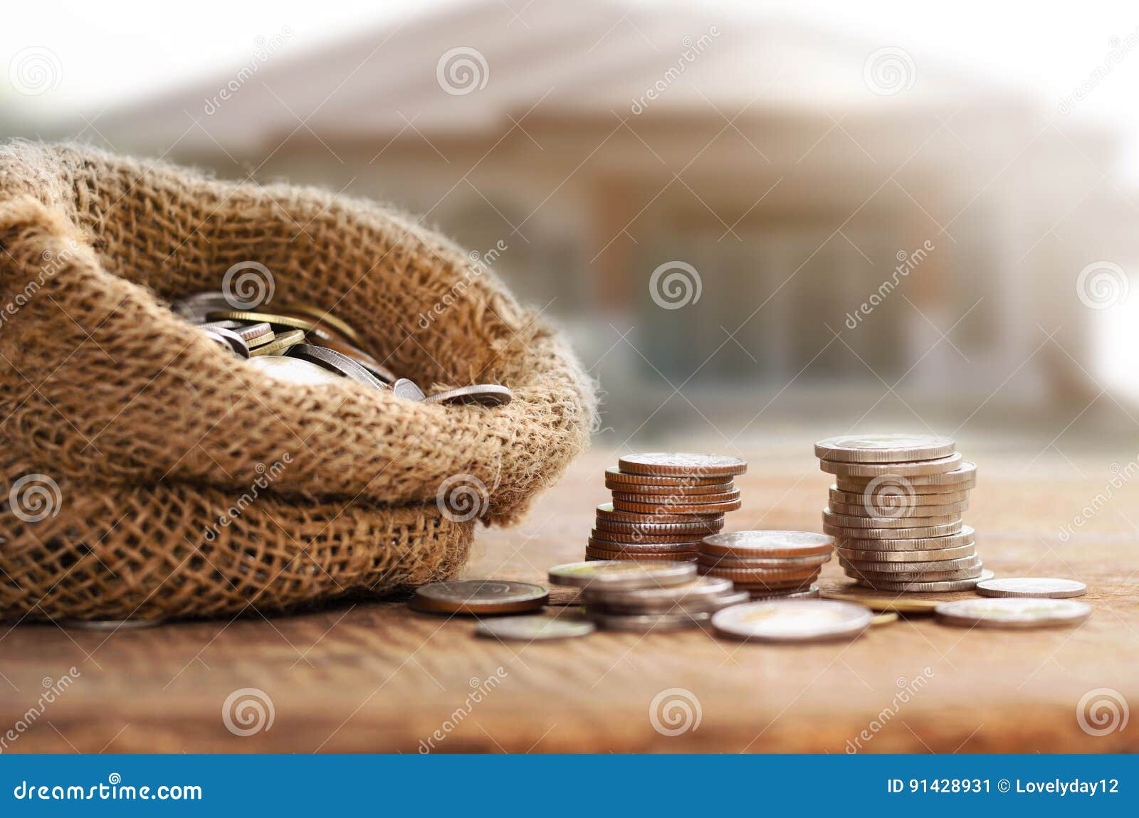 Coins in Sack for Money Saving Financial Stock Image - Image of gift ...