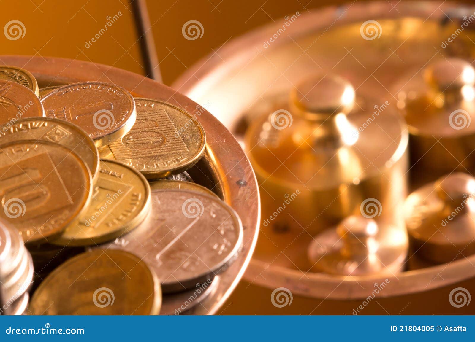 Coins on a scale weight stock image. Image of bronze - 21804005