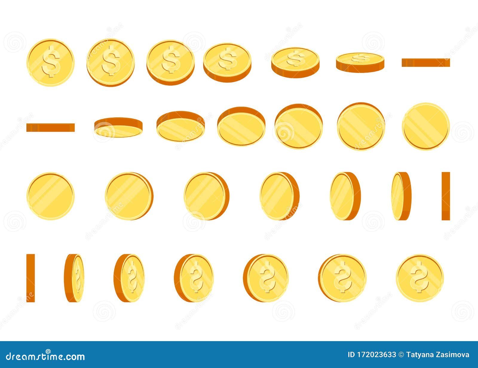 Coins Set of Vector Sprites for Rotation in Different Projections ...