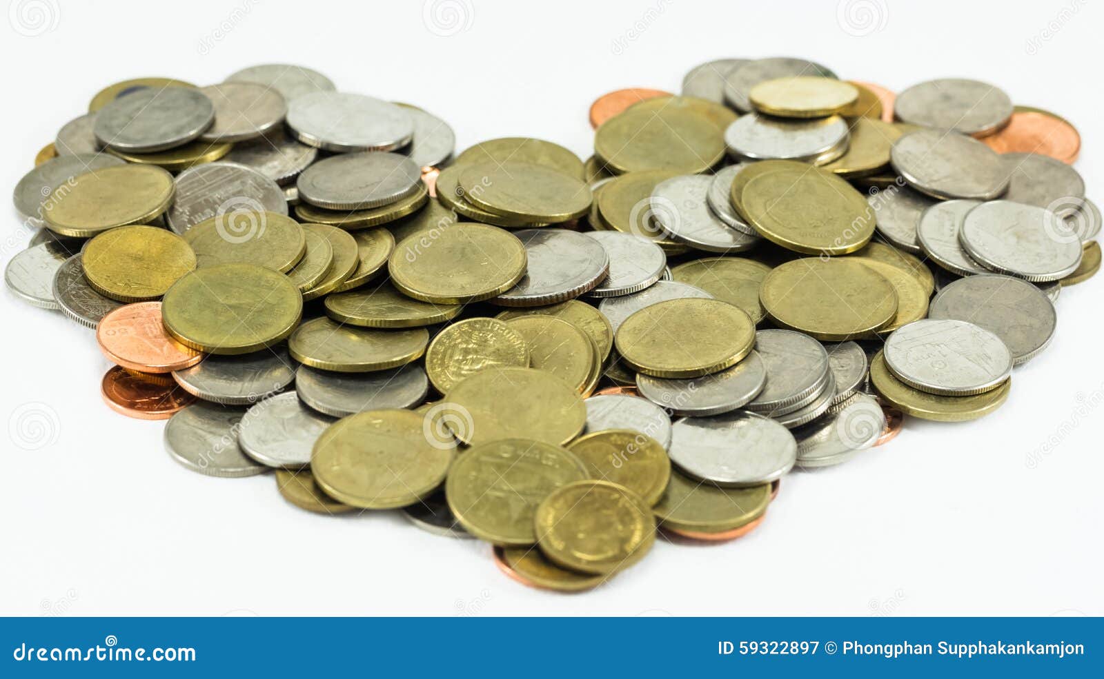 The Coins in the Shape of a Heart Isolated on White Stock Image - Image ...