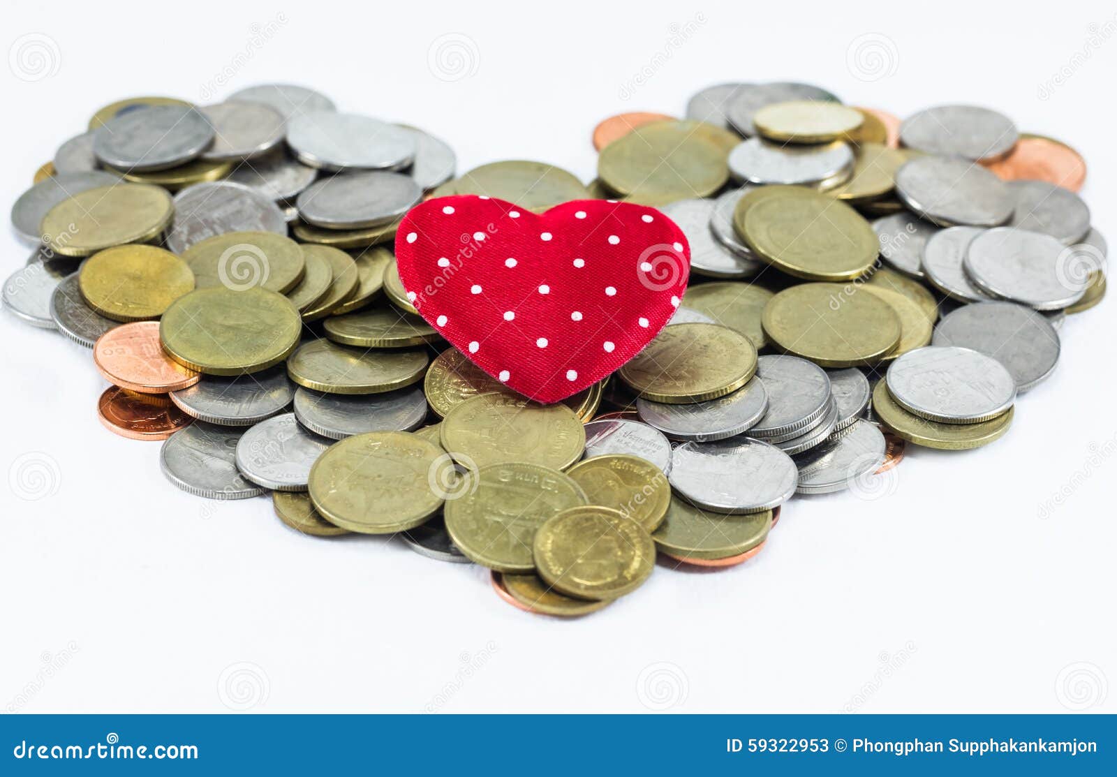 The Coins in the Shape of a Heart Isolated on White Stock Image - Image ...