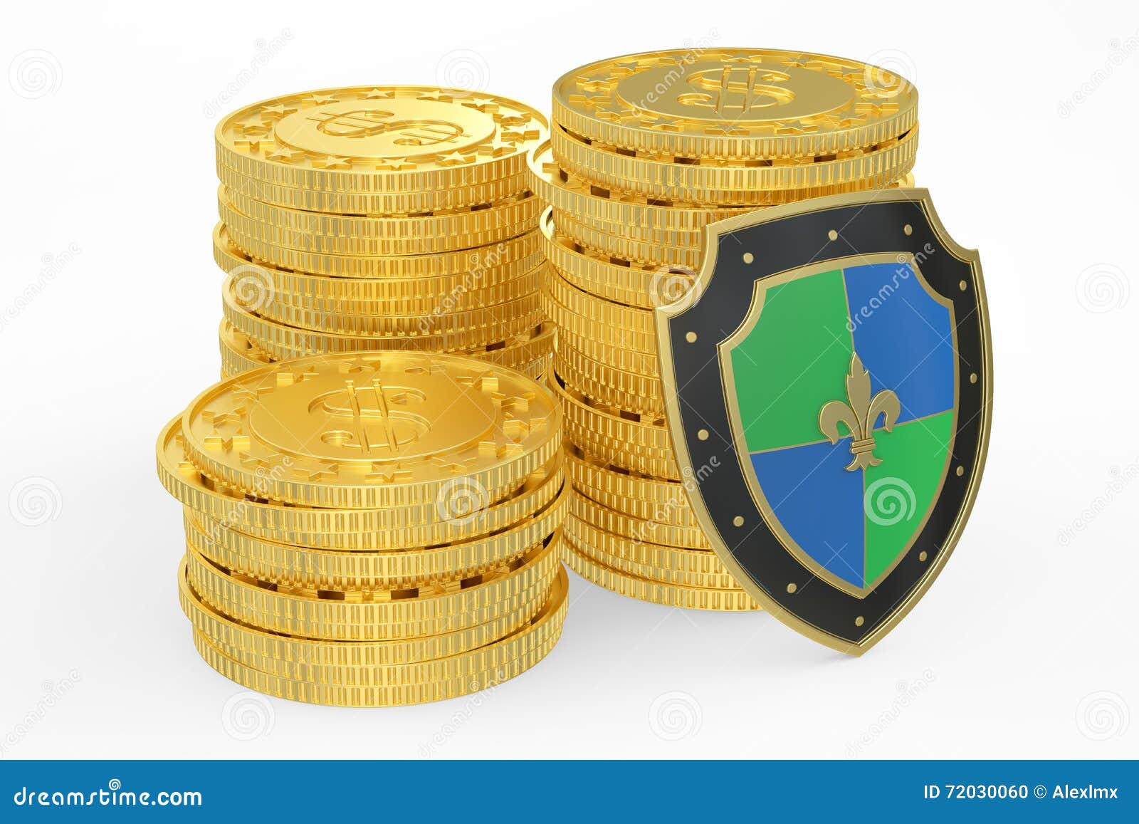 Coins with Shield, Financial Insurance and Business Stock Illustration ...