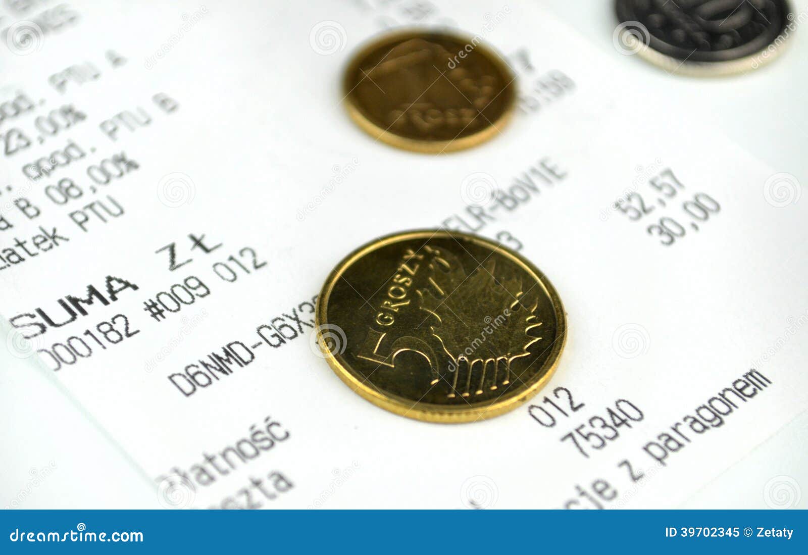 Coins and a Shopping Receipt Stock Image - Image of finance, depth ...