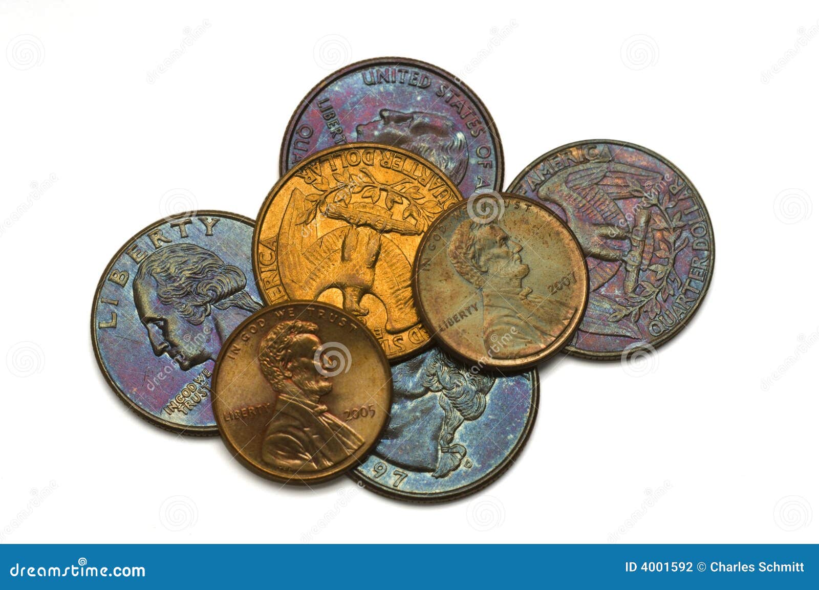 Coins Small Stack 3 stock photo. Image of quarters, blue - 4001592