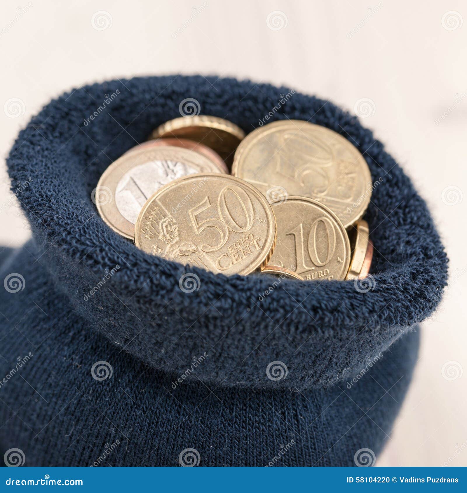 Coins in sock stock photo. Image of cent, european, fortune - 58104220