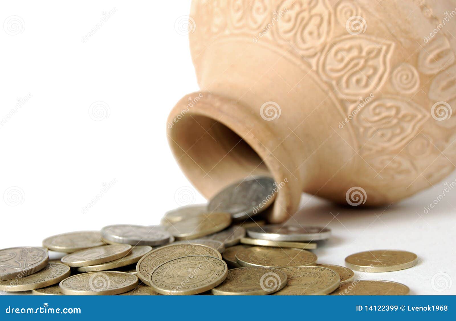 Coins Spilling from a Container Stock Image - Image of bonanza, close ...