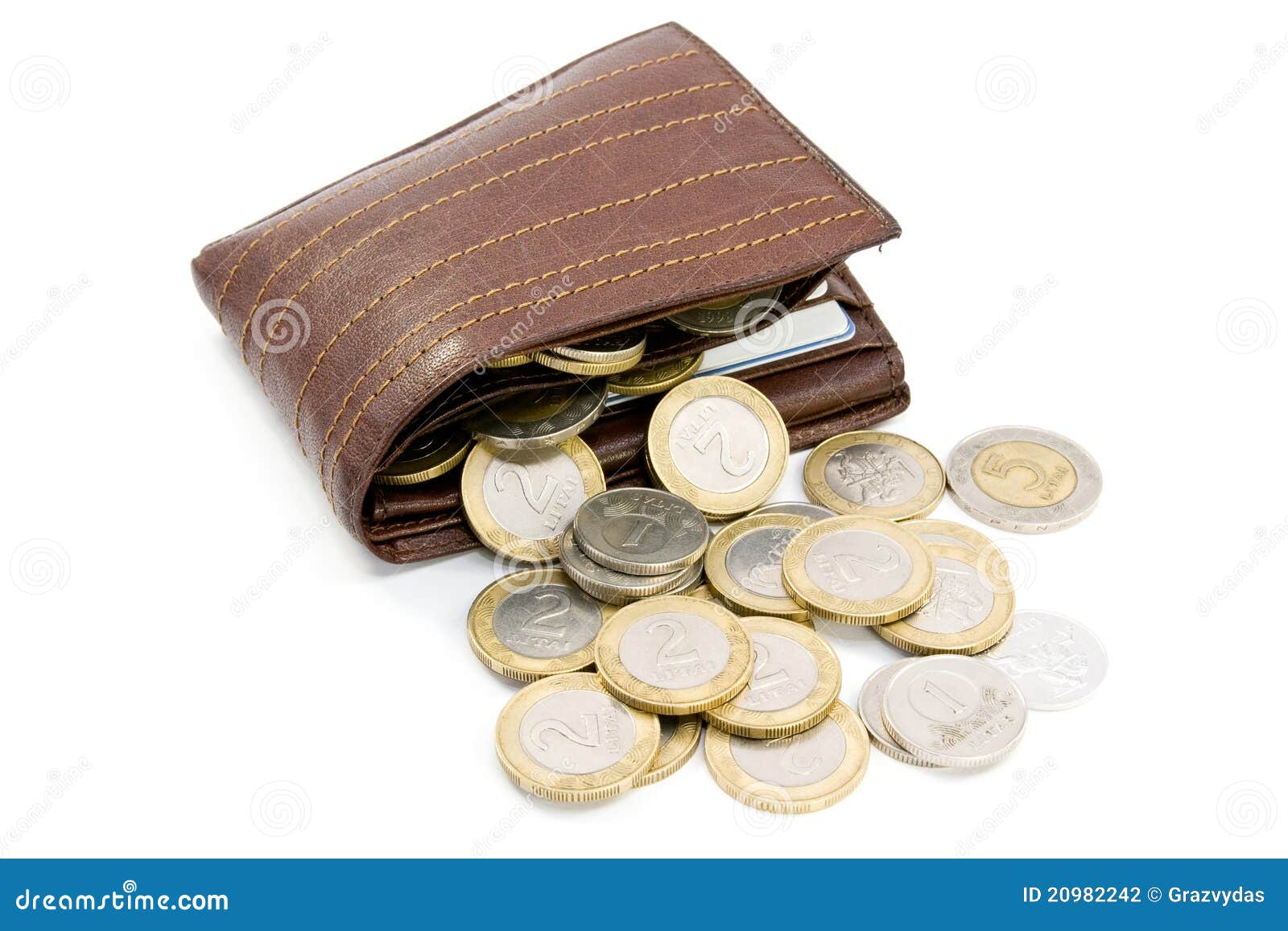 Coins Spilling Out of Wallet Stock Photo - Image of lose, financial ...