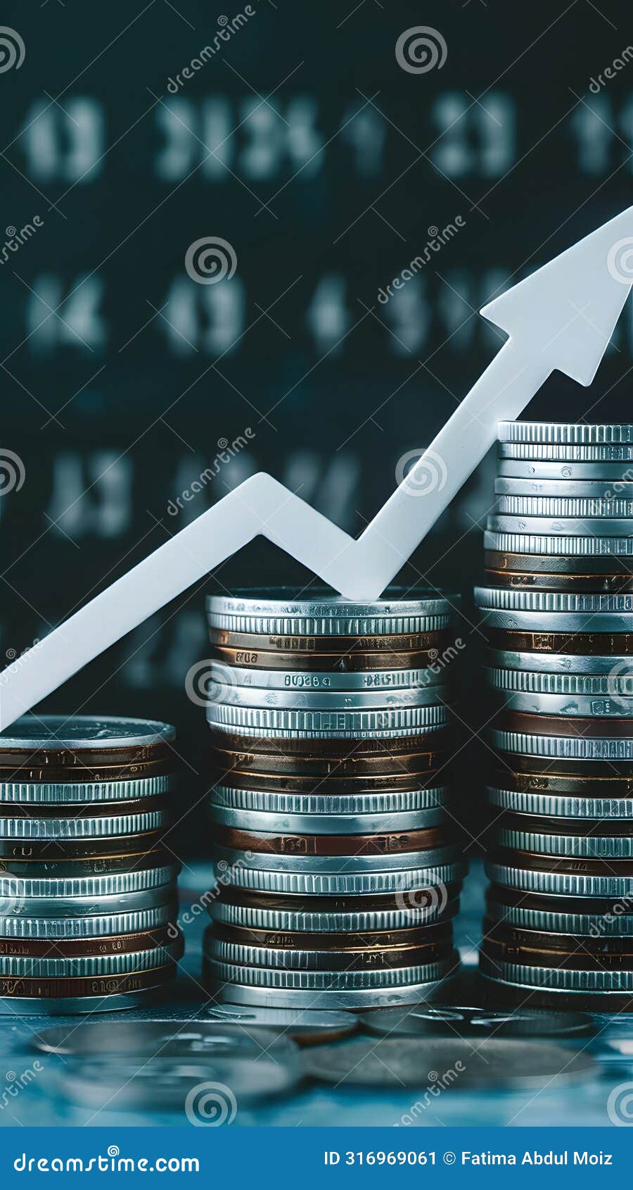 Coins Stack with Arrow Pointing Up on Dark Background, Symbolizing ...