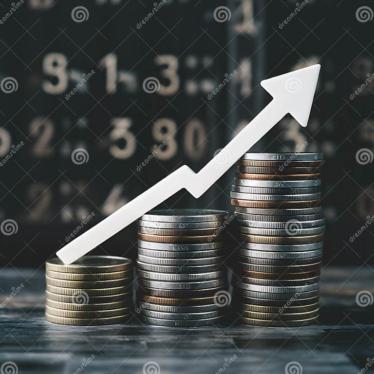 Coins Stack with Arrow Pointing Up on Dark Background, Symbolizing ...