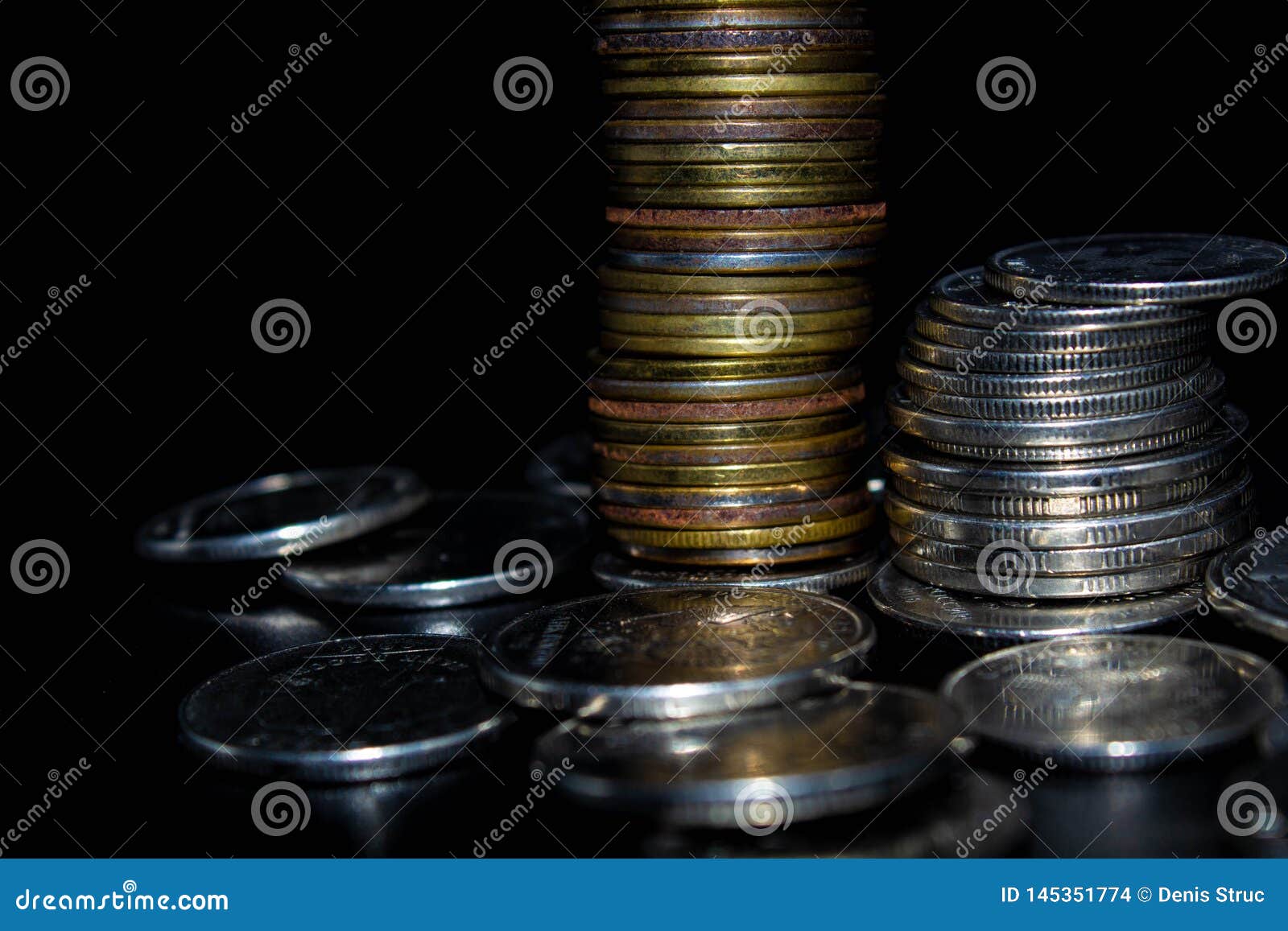 Coins on a Black Background Stock Photo - Image of investment, column ...