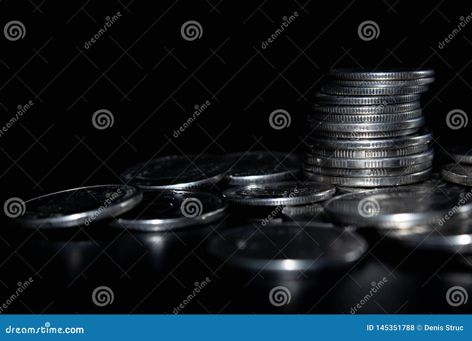 Coins Stack on Black Background in Concept Wall and Strong Money Stock ...