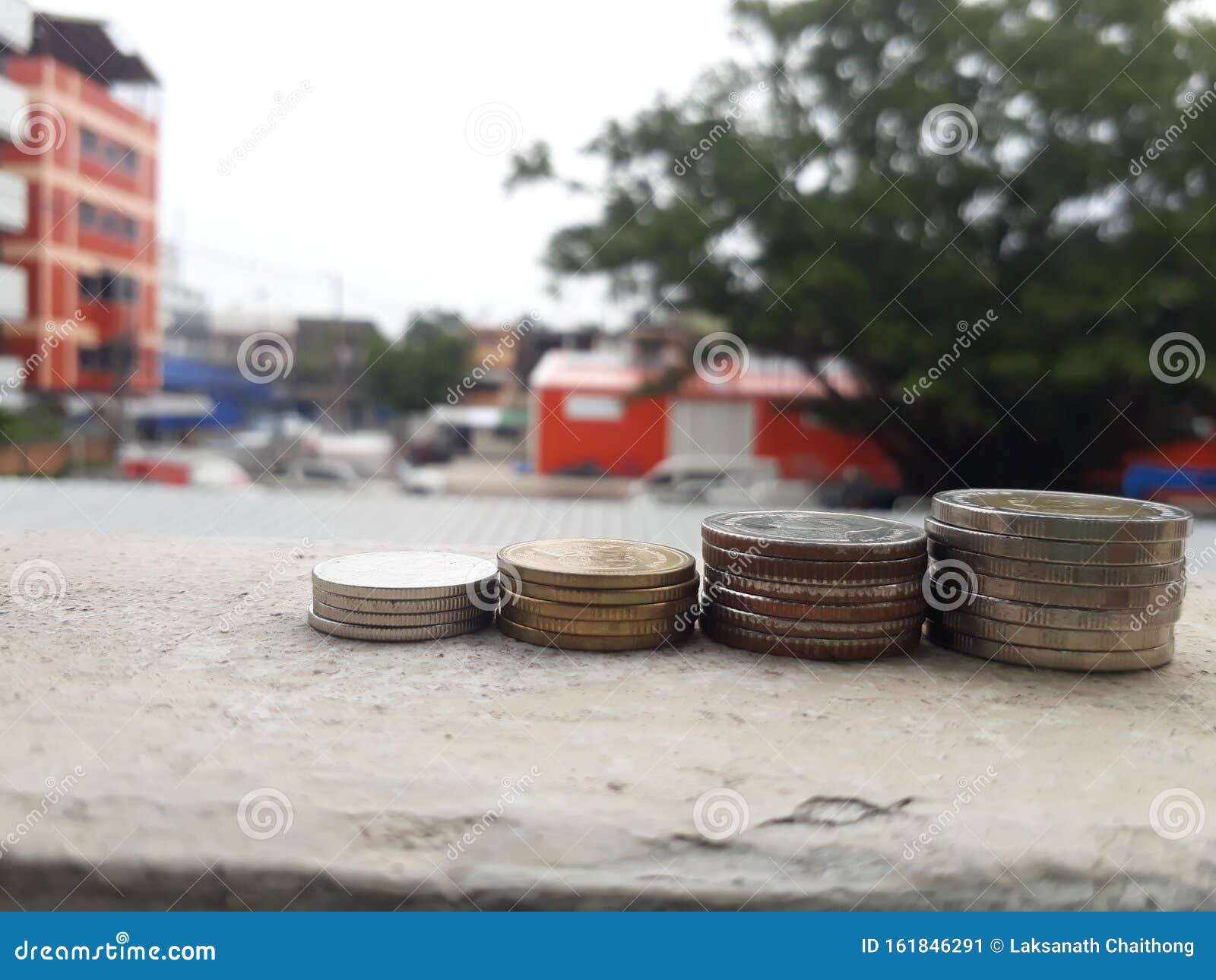 Coins Stack on the Cement Porch Stock Image - Image of stack, money ...