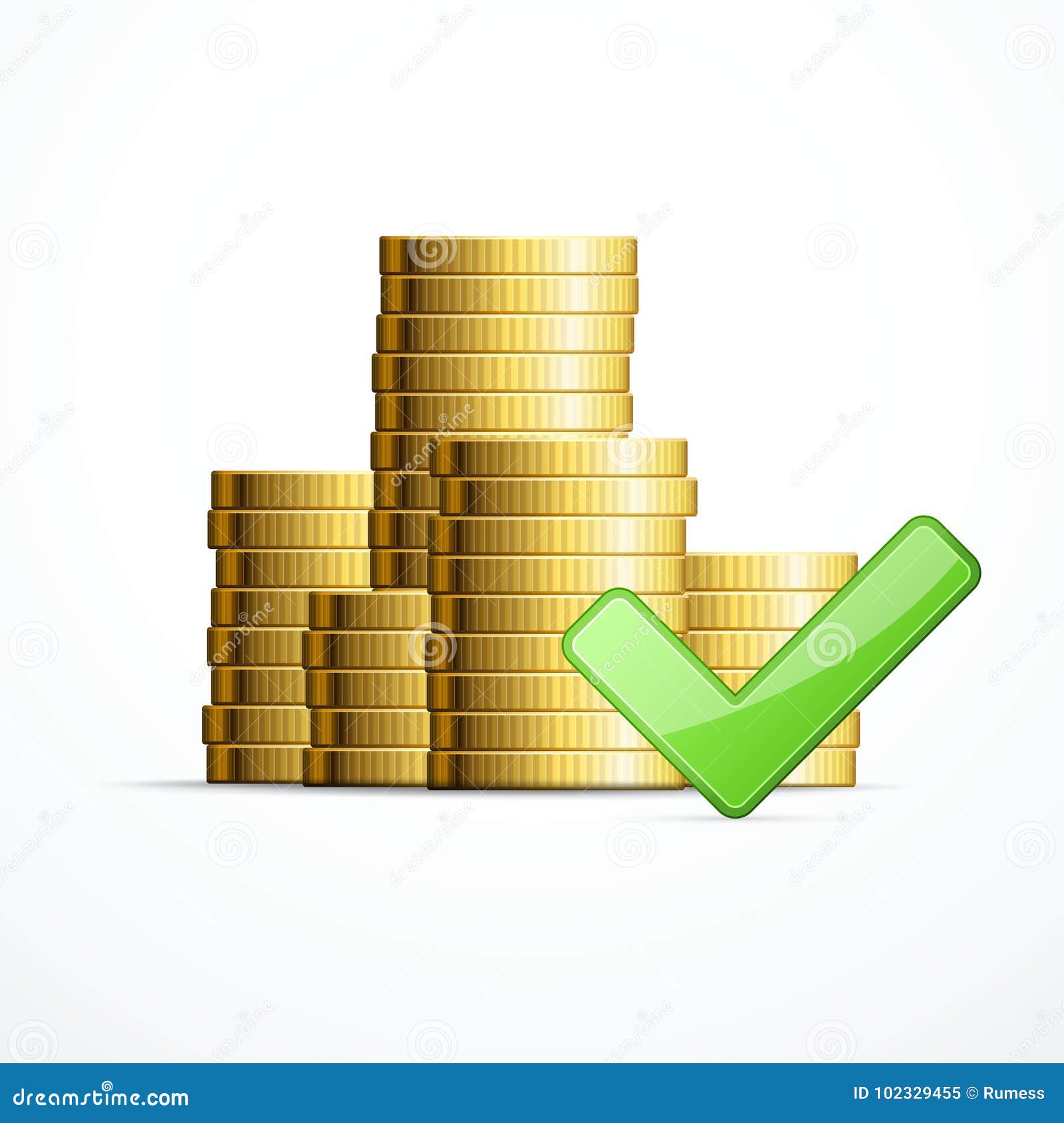 Coins stack and check mark stock vector. Illustration of tick - 102329455