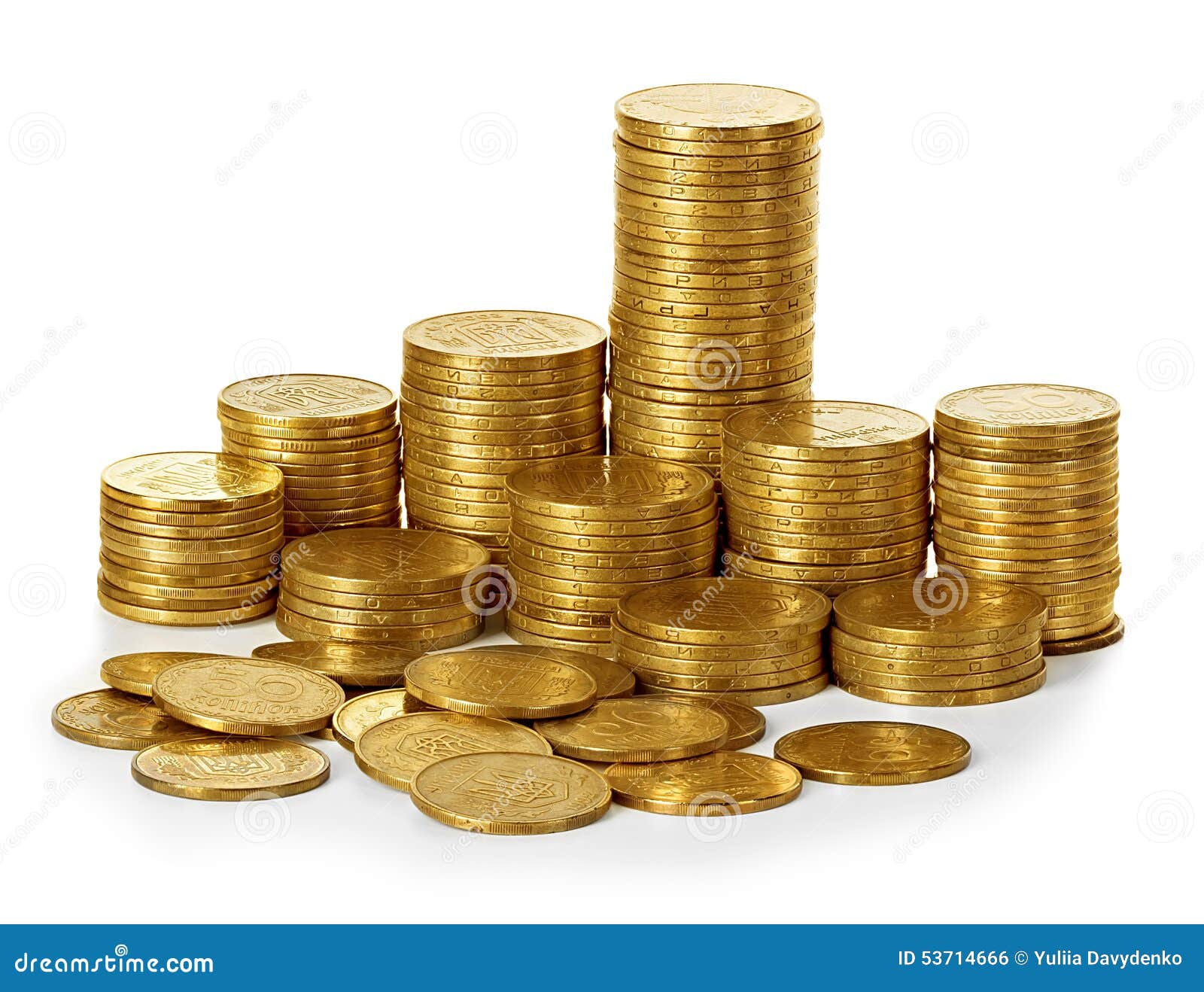 Coins Stack Close-up Isolated on a White Stock Photo - Image of cash ...