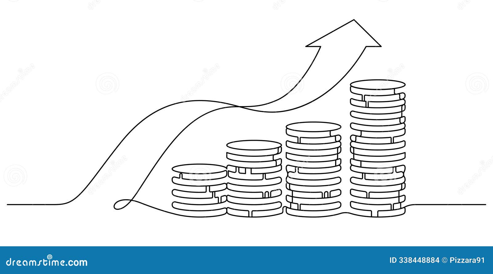 Coins Stack Flowing Growth Chart Arrow One Line Drawing Stock ...
