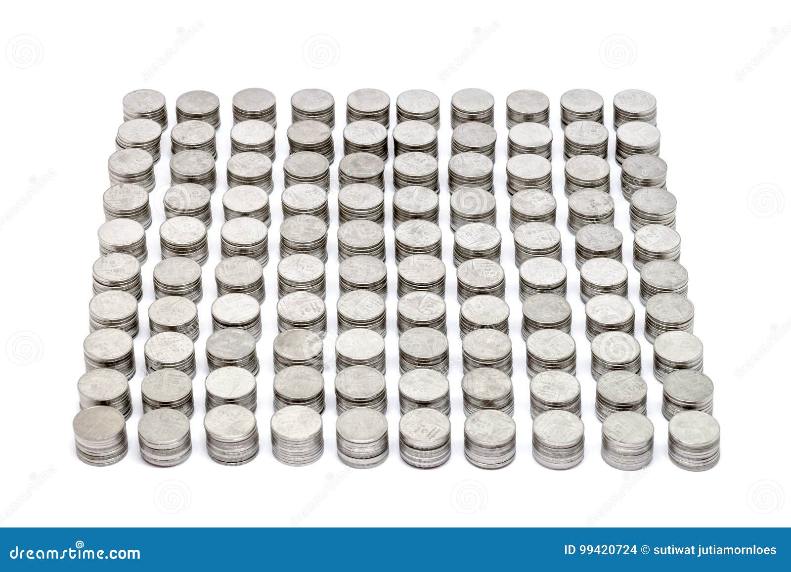 Coins Stack Golden Set Each 10 Coins Isolated on White Background ...