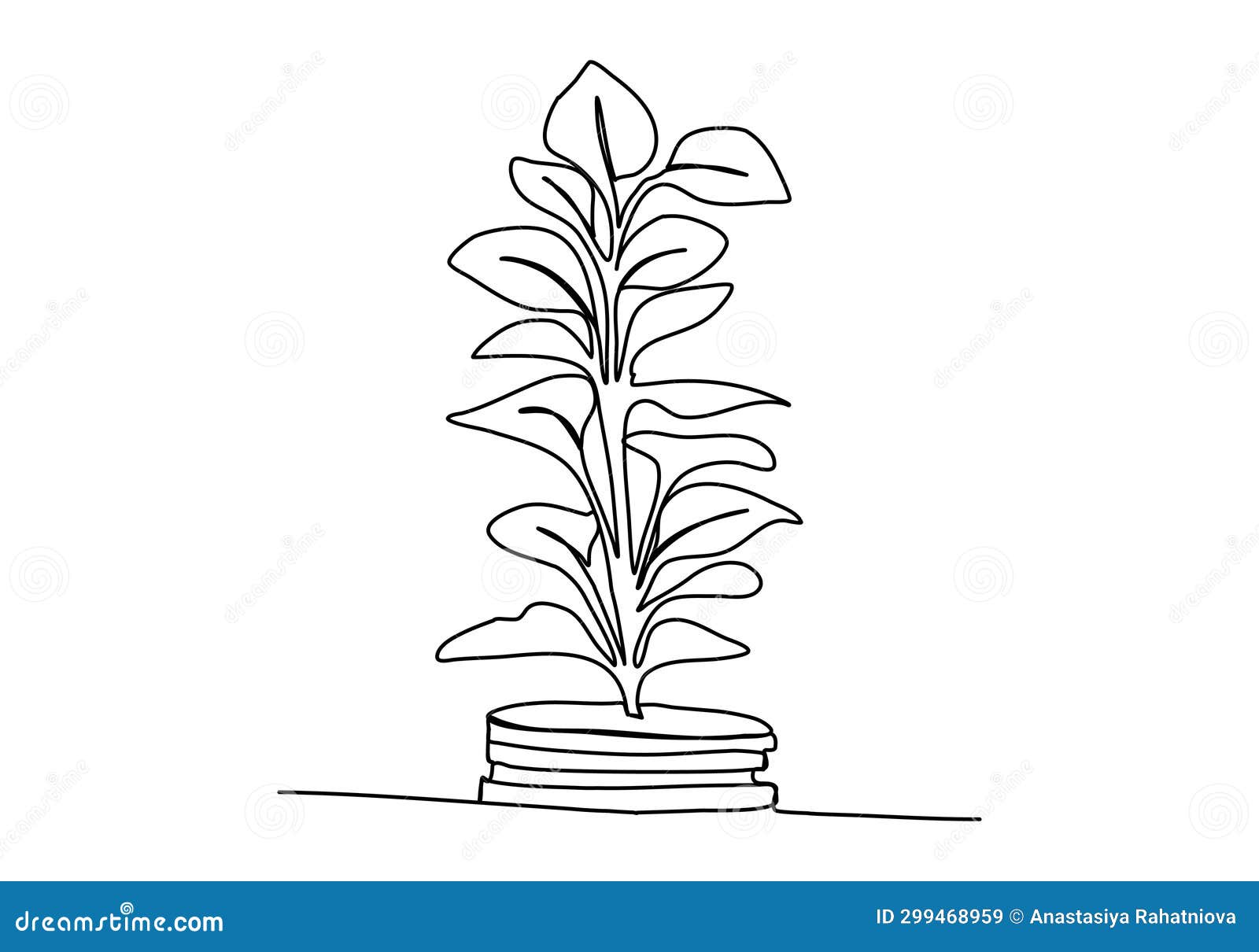 Coins Stack with Growing Plant One Line Drawing Vector Illustration ...