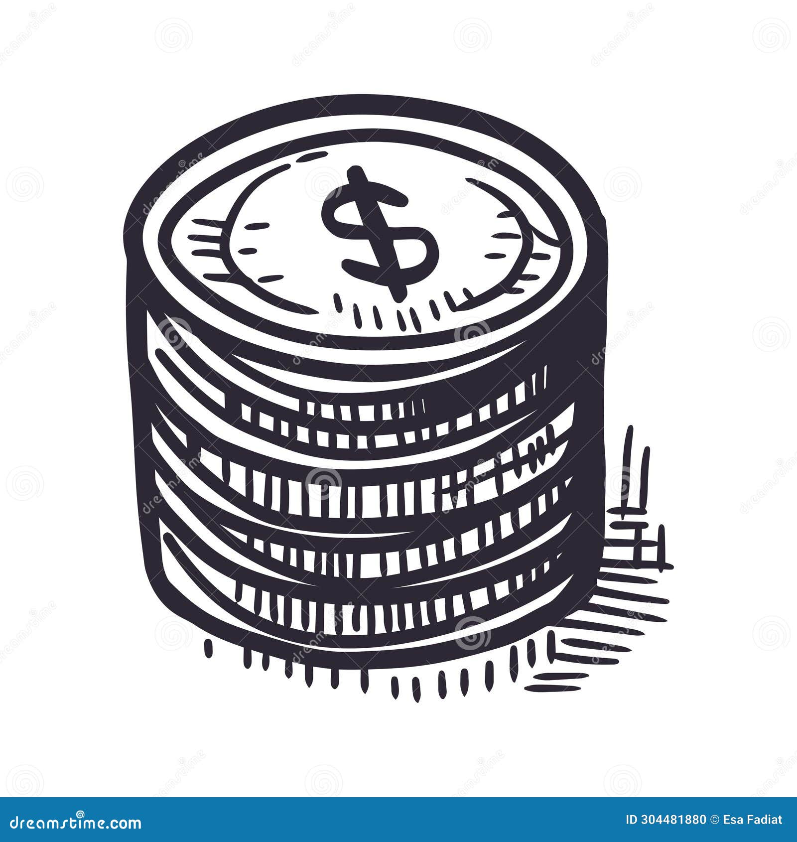 Coins Stack. Hand Drawn Vector Illustration. Isolated on Black ...