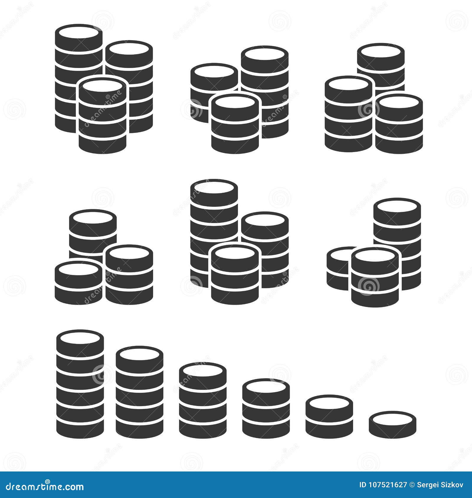 Coins Stack Icons Set on White Background. Vector Stock Vector ...