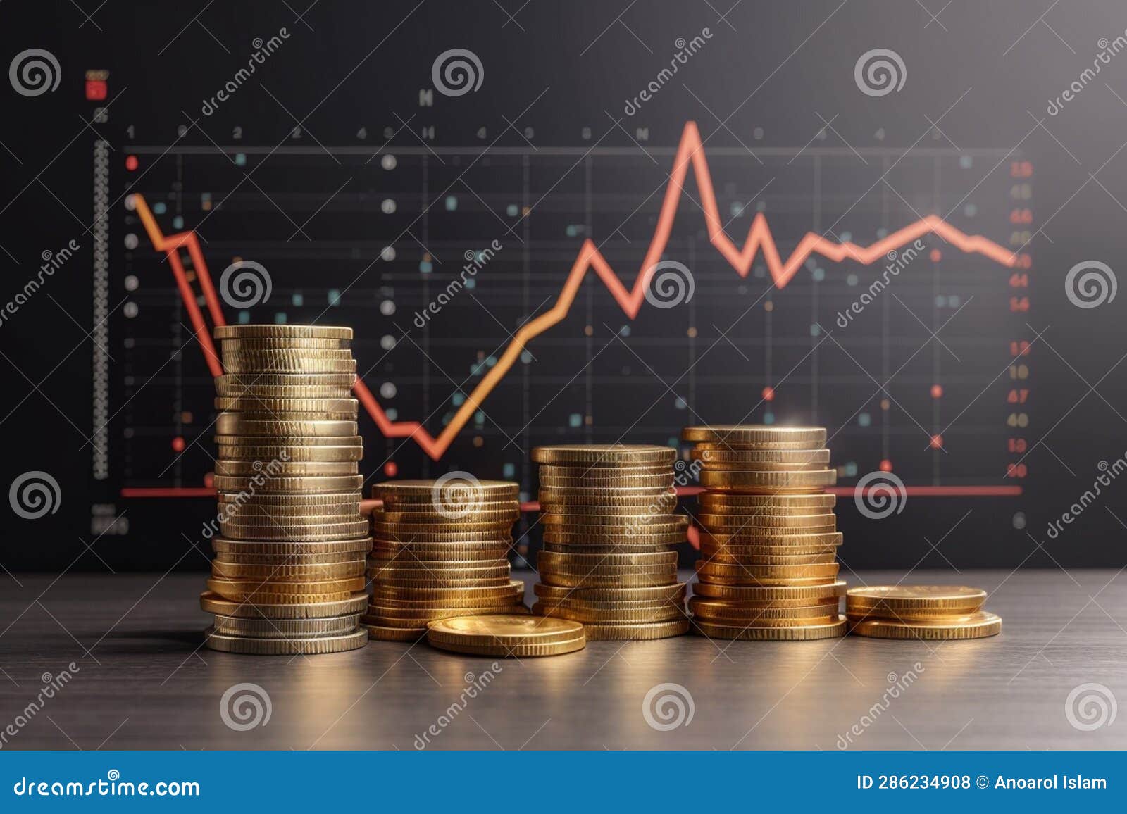 Coins Stack with Information Graph or Data Chart Stock Illustration ...
