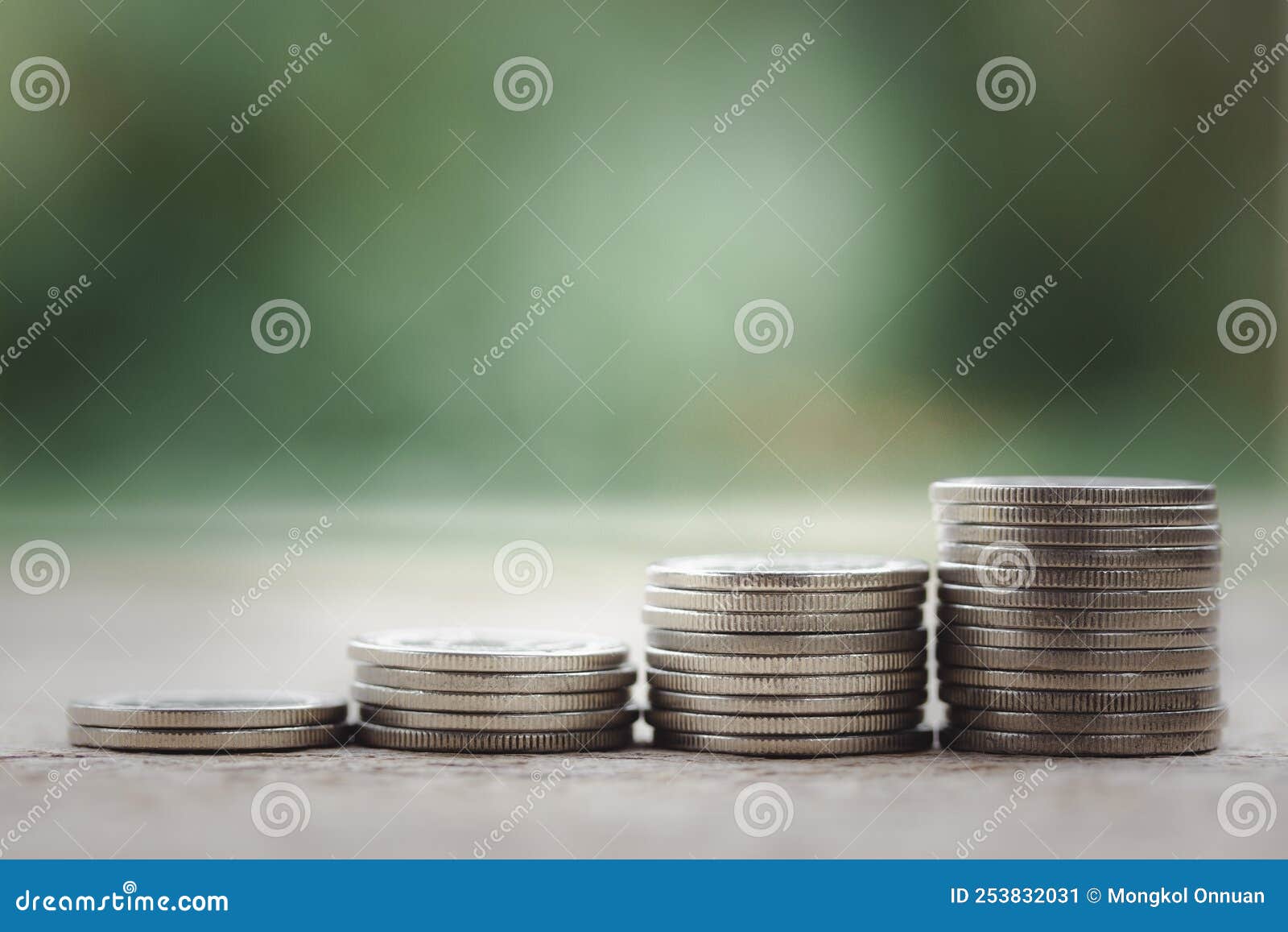 Coins Stack of Money Growing Graph on Wood with Filter Effect Retro ...