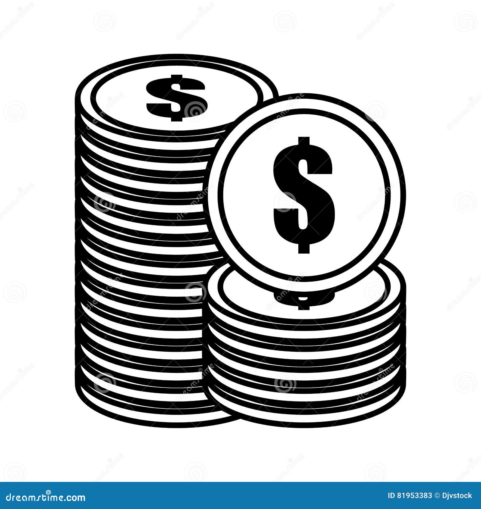 Coins stack money outline stock vector. Illustration of isolated - 81953383