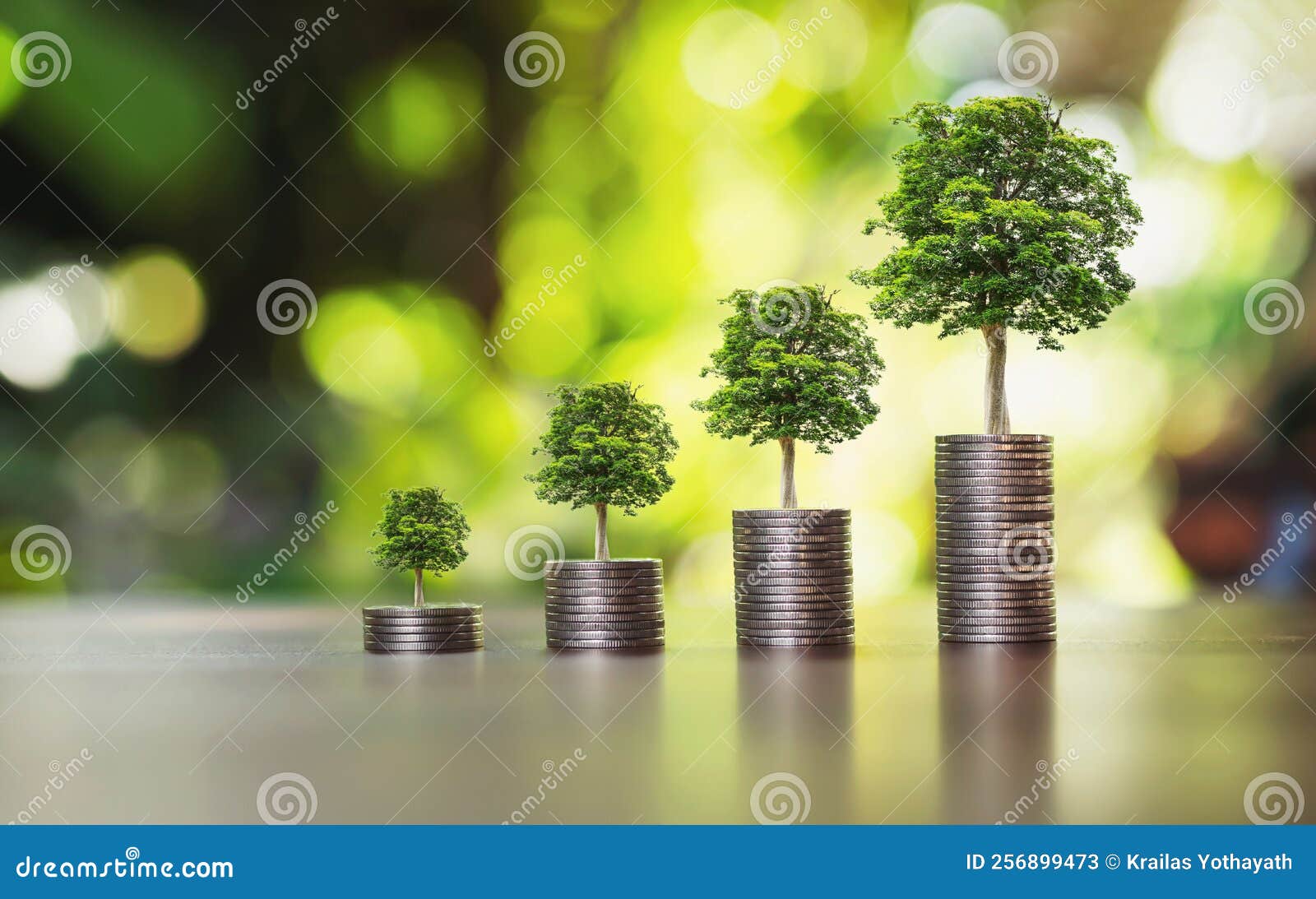 Coins Stack with Step Growing Plant and Sunshine Background. Concept ...