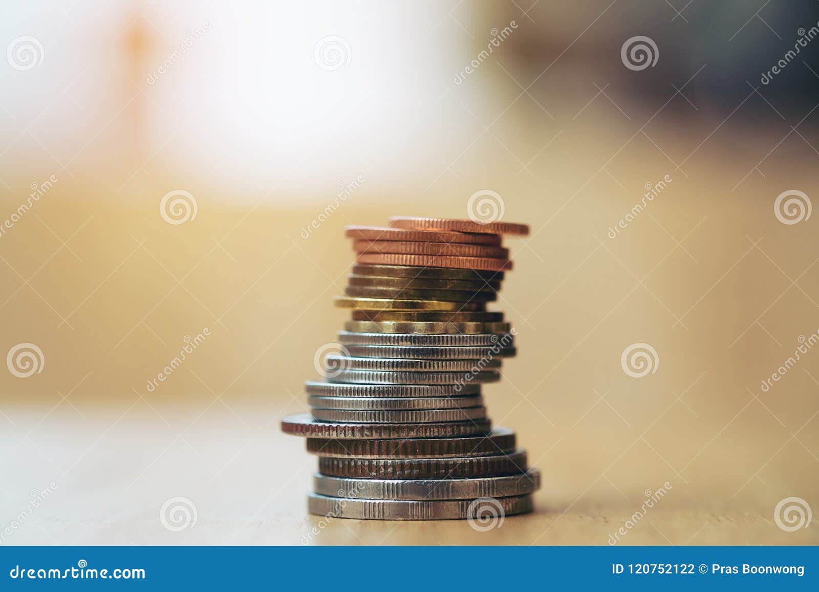 Coins Stack on Wooden Table Stock Photo - Image of investment, golden ...