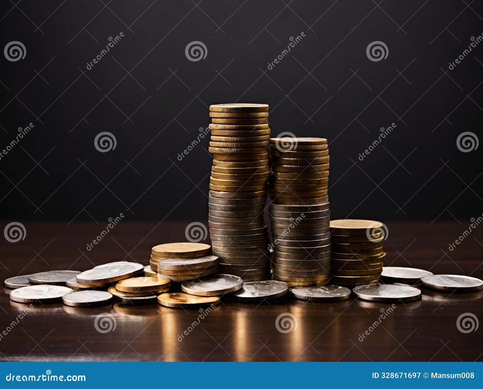 Coins Stacked in Front of a Black Background Stock Illustration ...