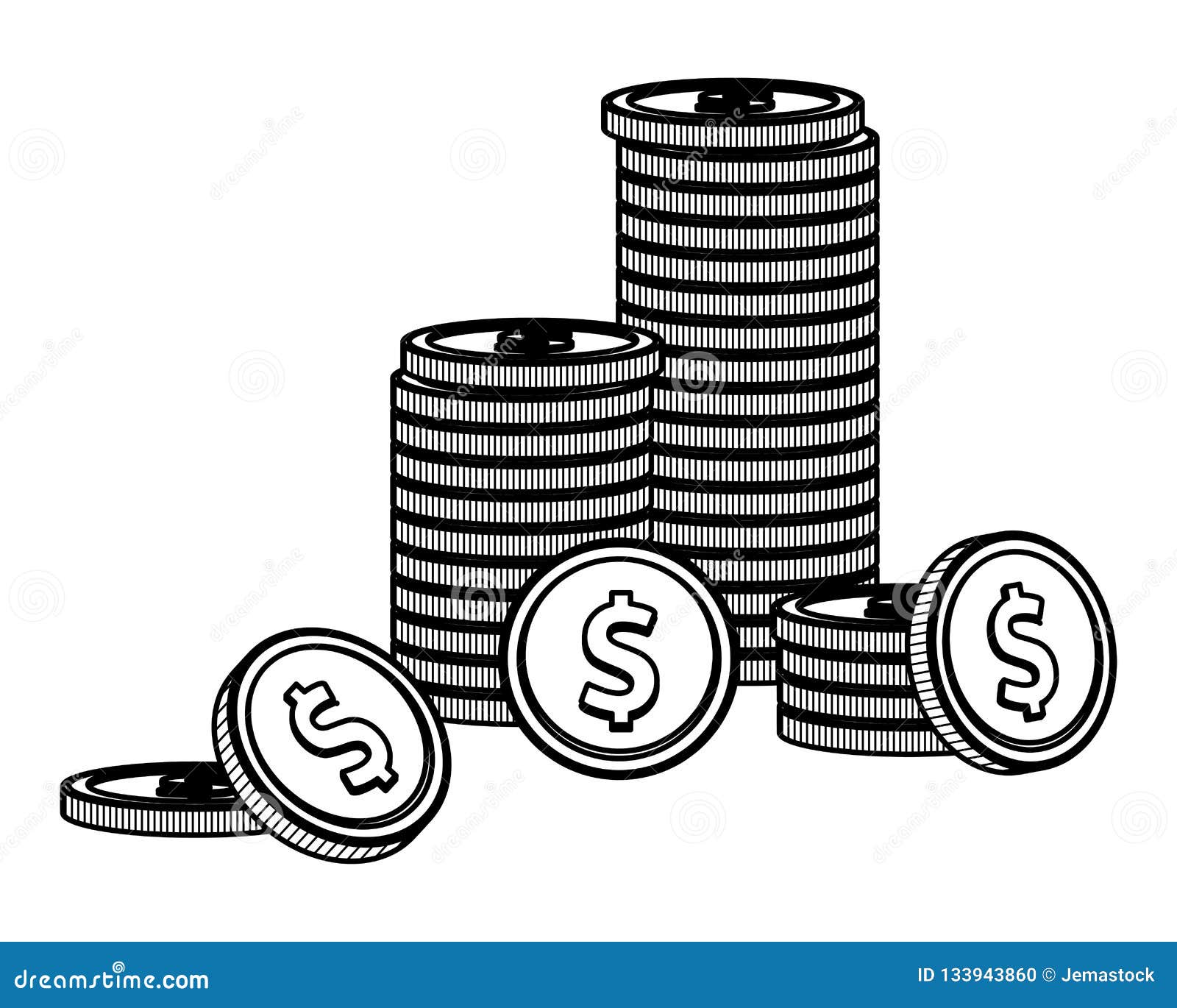 Coins Stacked Isolated Black and White Stock Vector - Illustration of ...