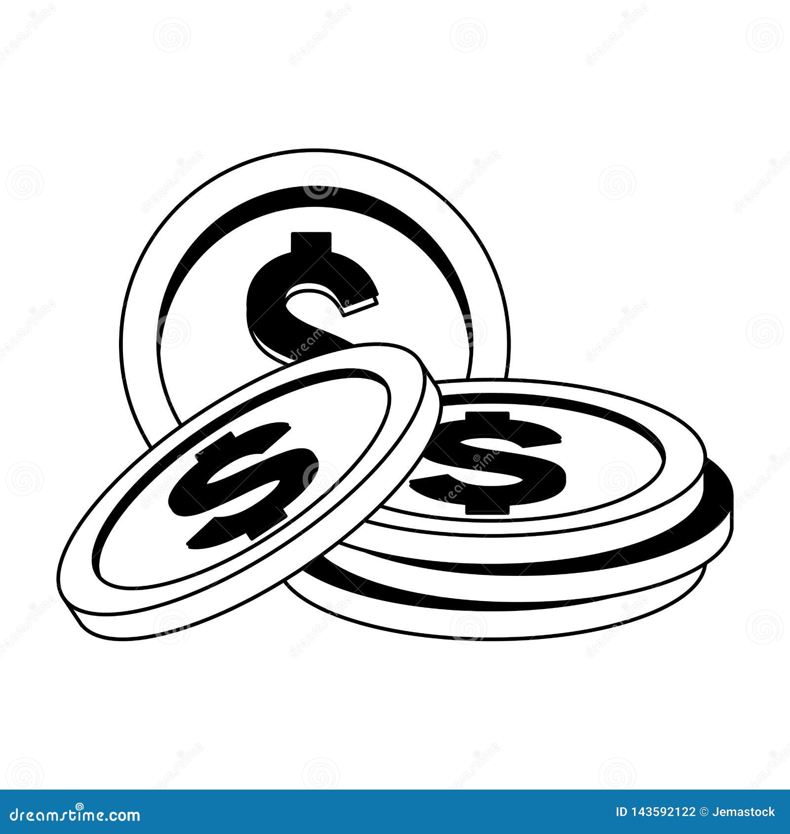Coins Stacked Isolated in Black and White Stock Vector - Illustration ...