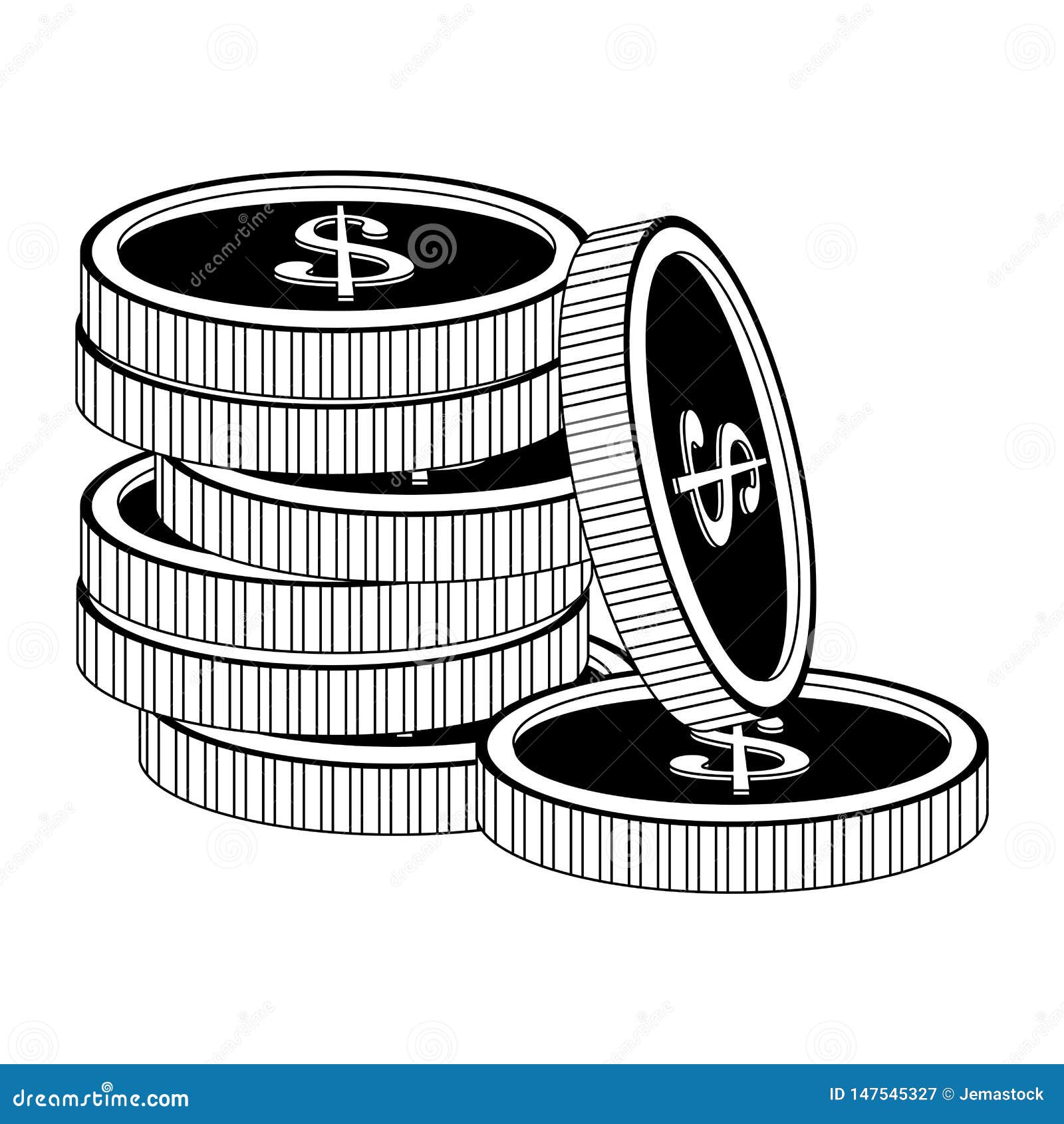 Coins Stacked Isolated in Black and White Stock Vector - Illustration ...