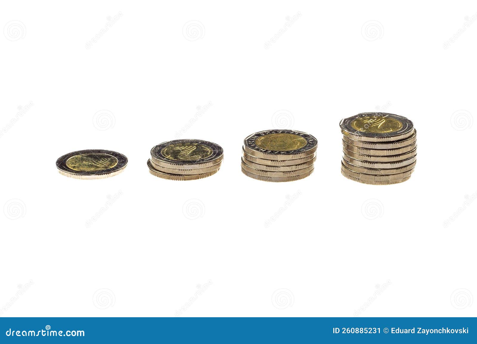 Coins Stacked in Piles, Isolated in White. Stock Image - Image of ...