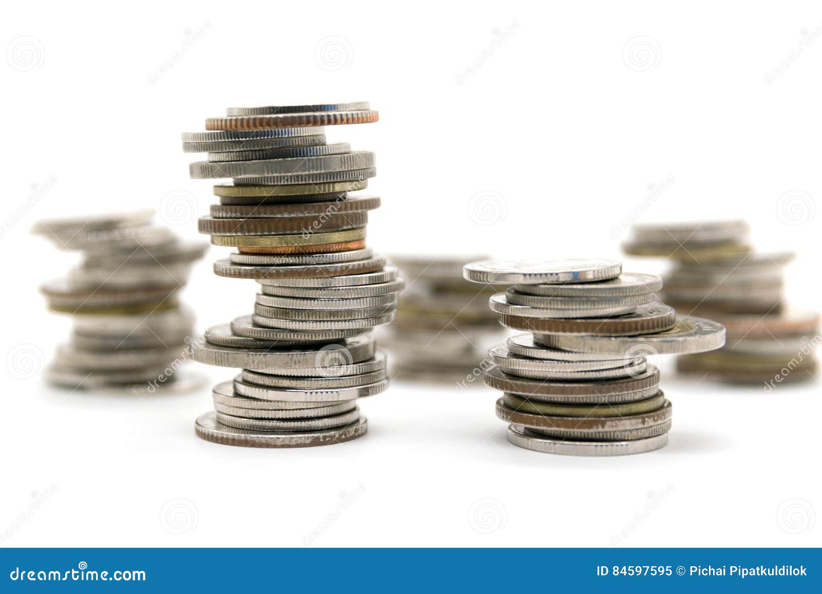 Coins Stacked on White Background Stock Image - Image of growth, heap ...