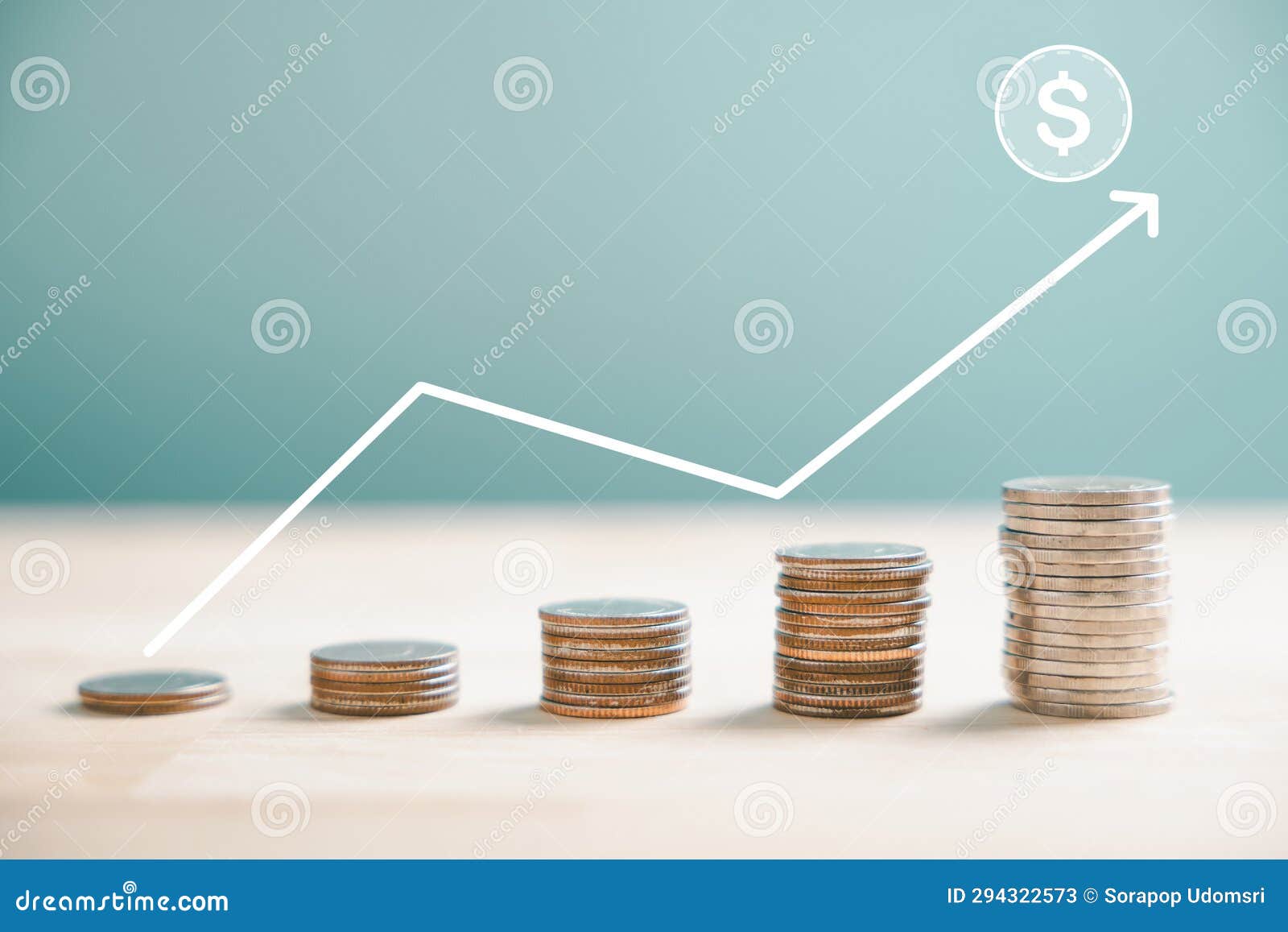 Coins Stacking with White Up Arrow and Percentage Stock Image - Image ...