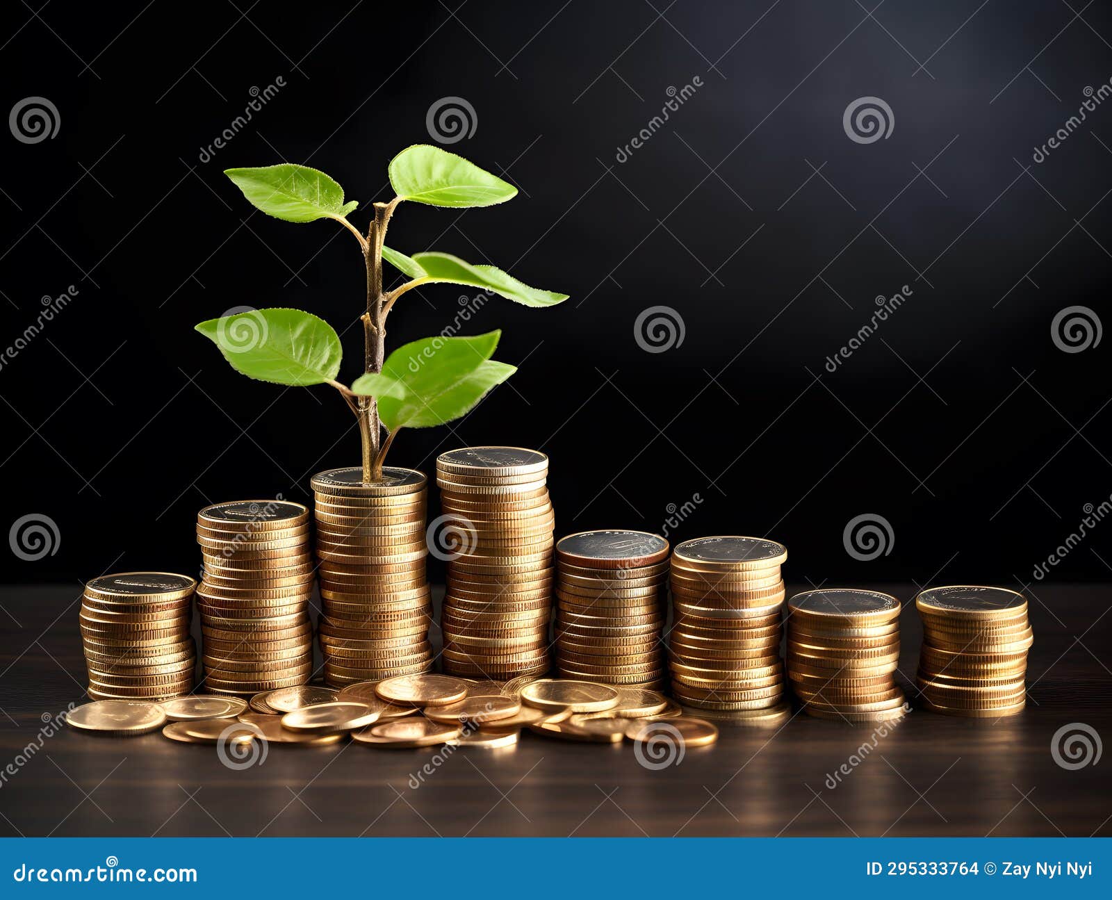 Coins Stacks and Sprout Growing. Saving Money in Progress Like Plant ...