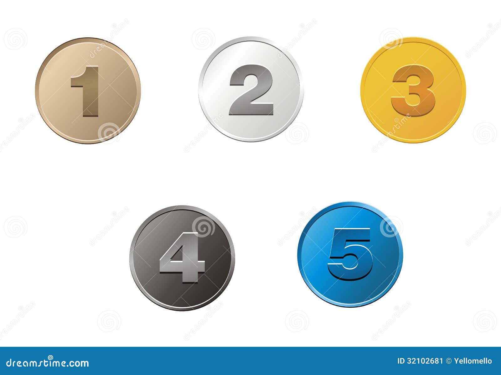1,2,3,4,5 coins stock illustration. Illustration of background - 32102681