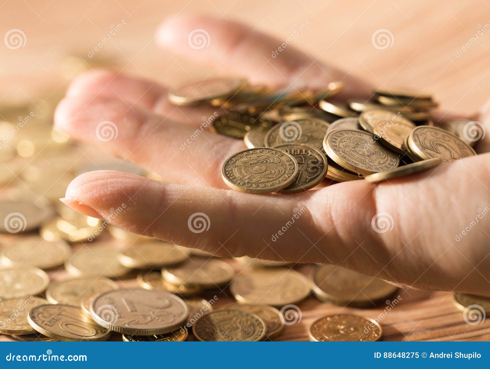 Coins on the Table and in Hand Stock Image - Image of fashion, coins ...