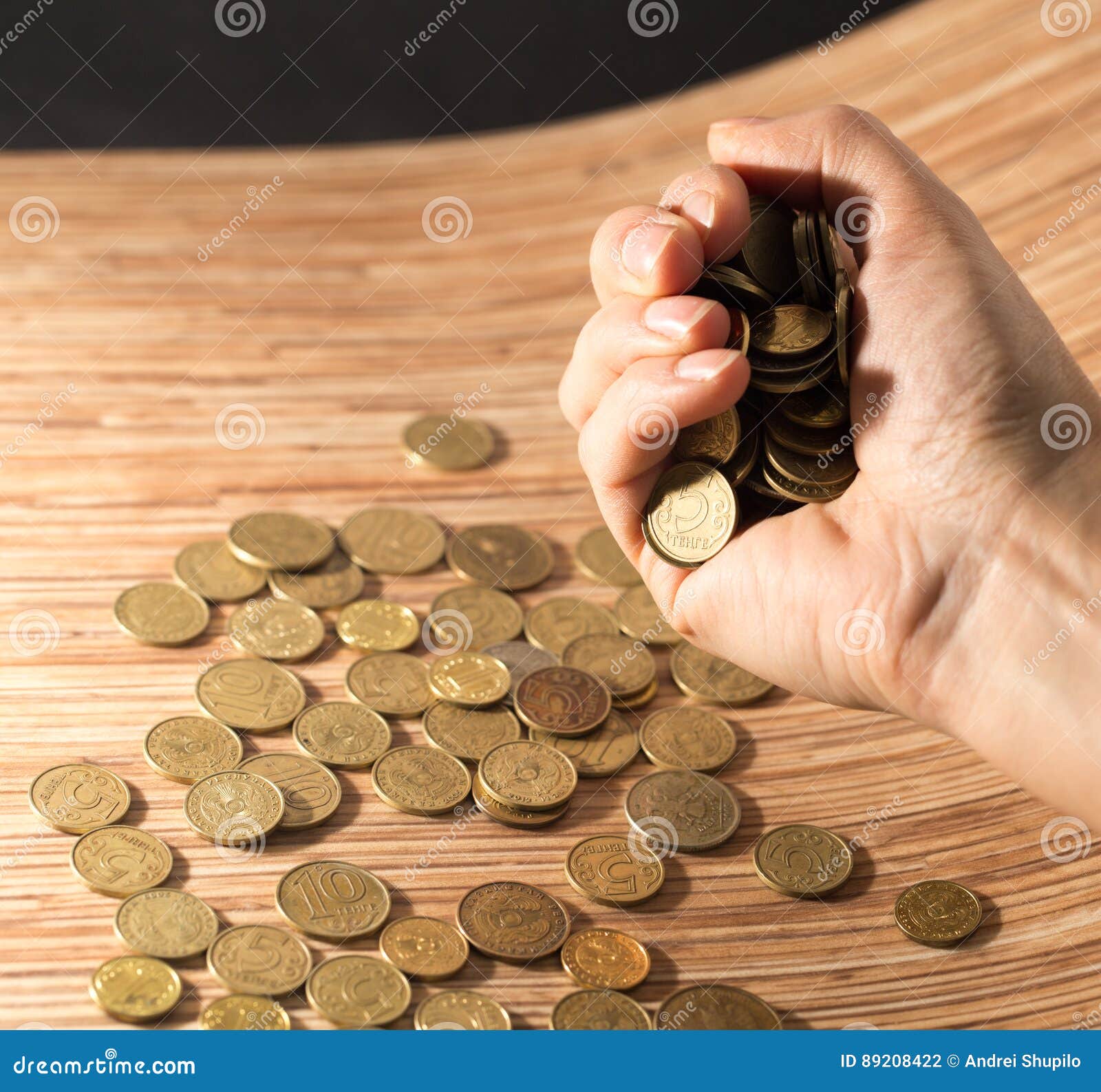 Coins on the Table and in Hand Stock Photo - Image of heap, lady: 89208422